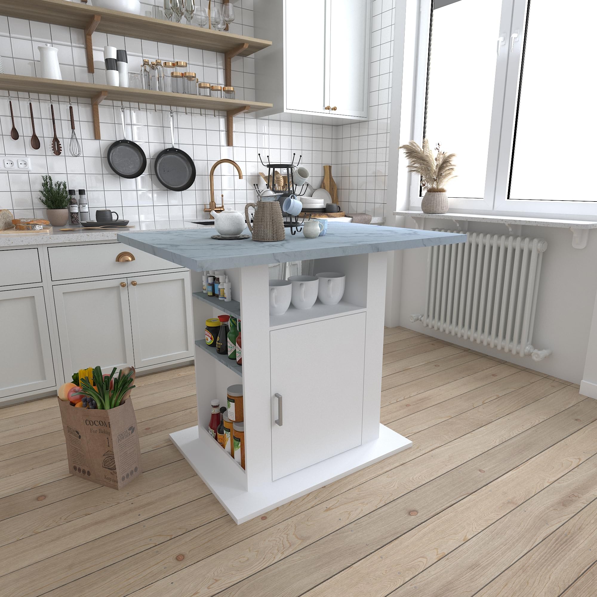 Amazon.com: KUVADAZ Kitchen Island with Storage, 43.31" Wood Kitchen ...