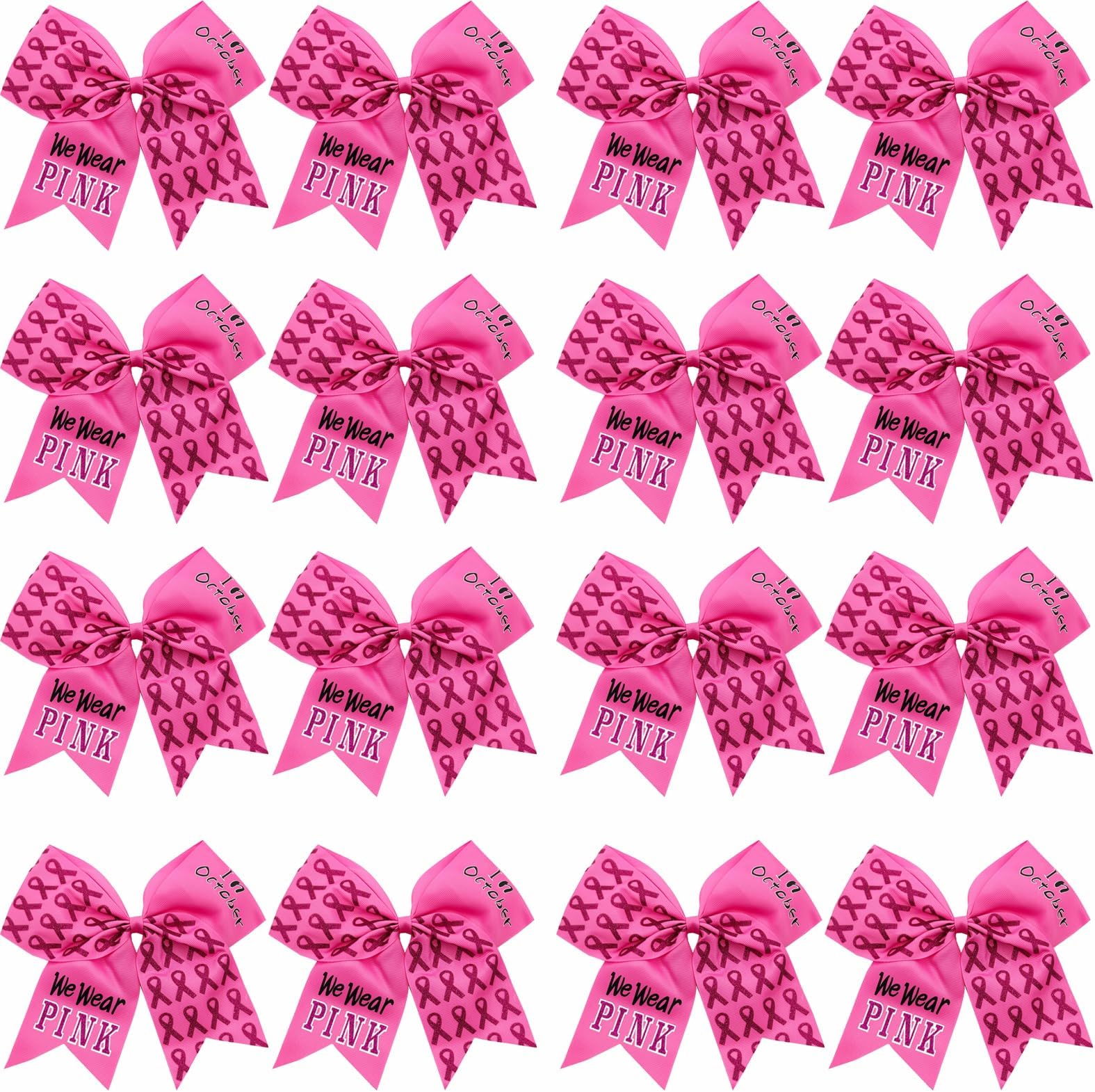 Amazon.com : 16 Pieces 7 Inch Breast Cancer Awareness Cheer Hair Bows ...