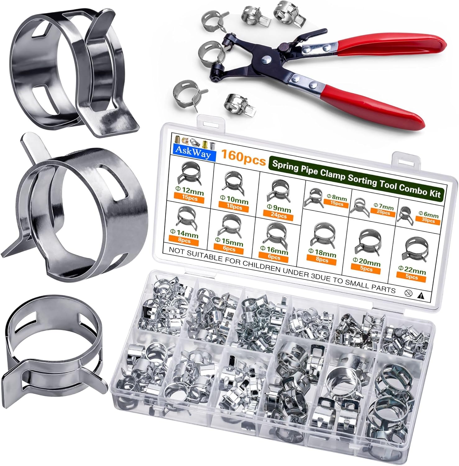 ASKWAY 160pcs Spring Pipe Clamps, With Spring Pipe Clamp Tools, 12 ...
