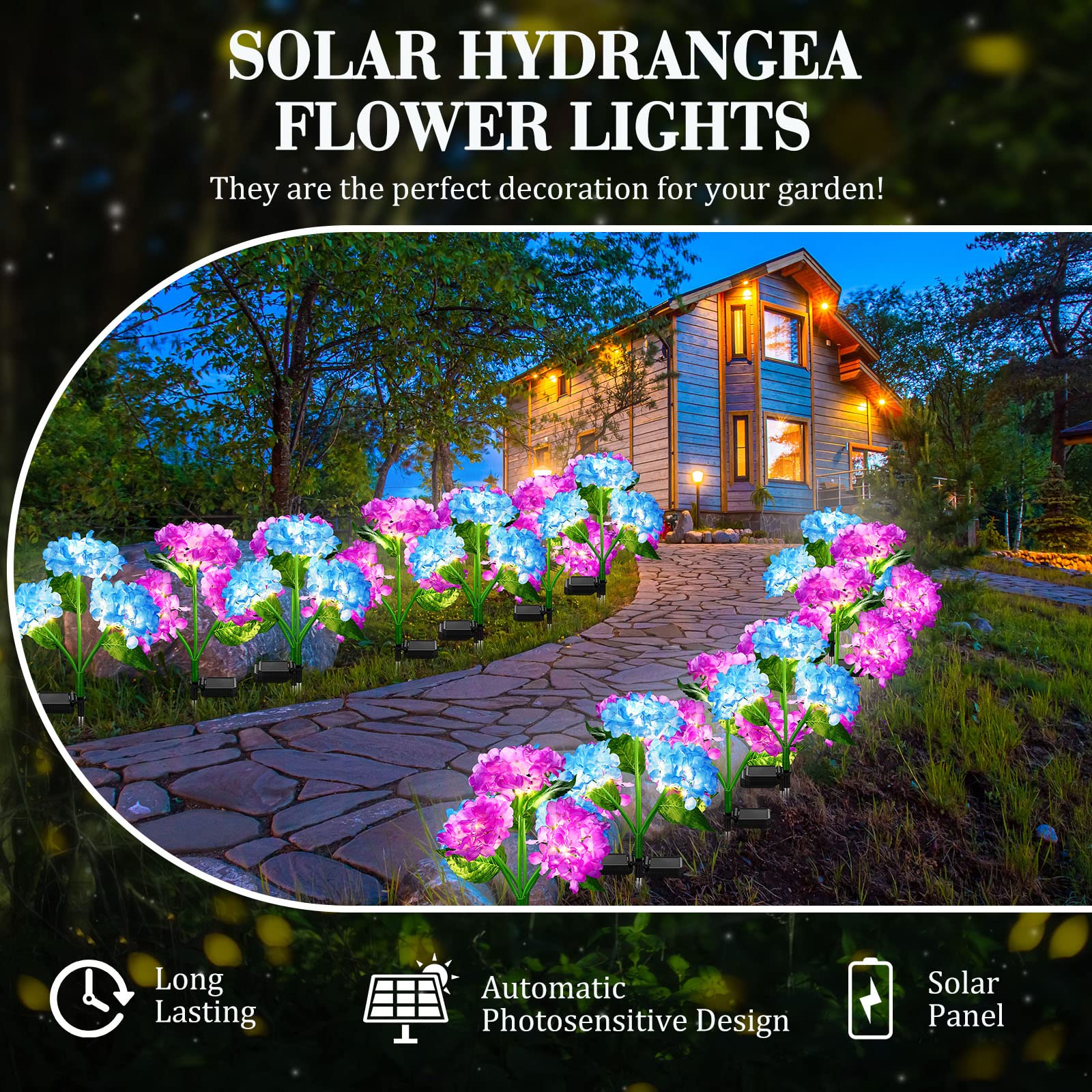 4 Pack Outdoor Solar Lights Waterproof Hydrangea Garden Stake Lights ...