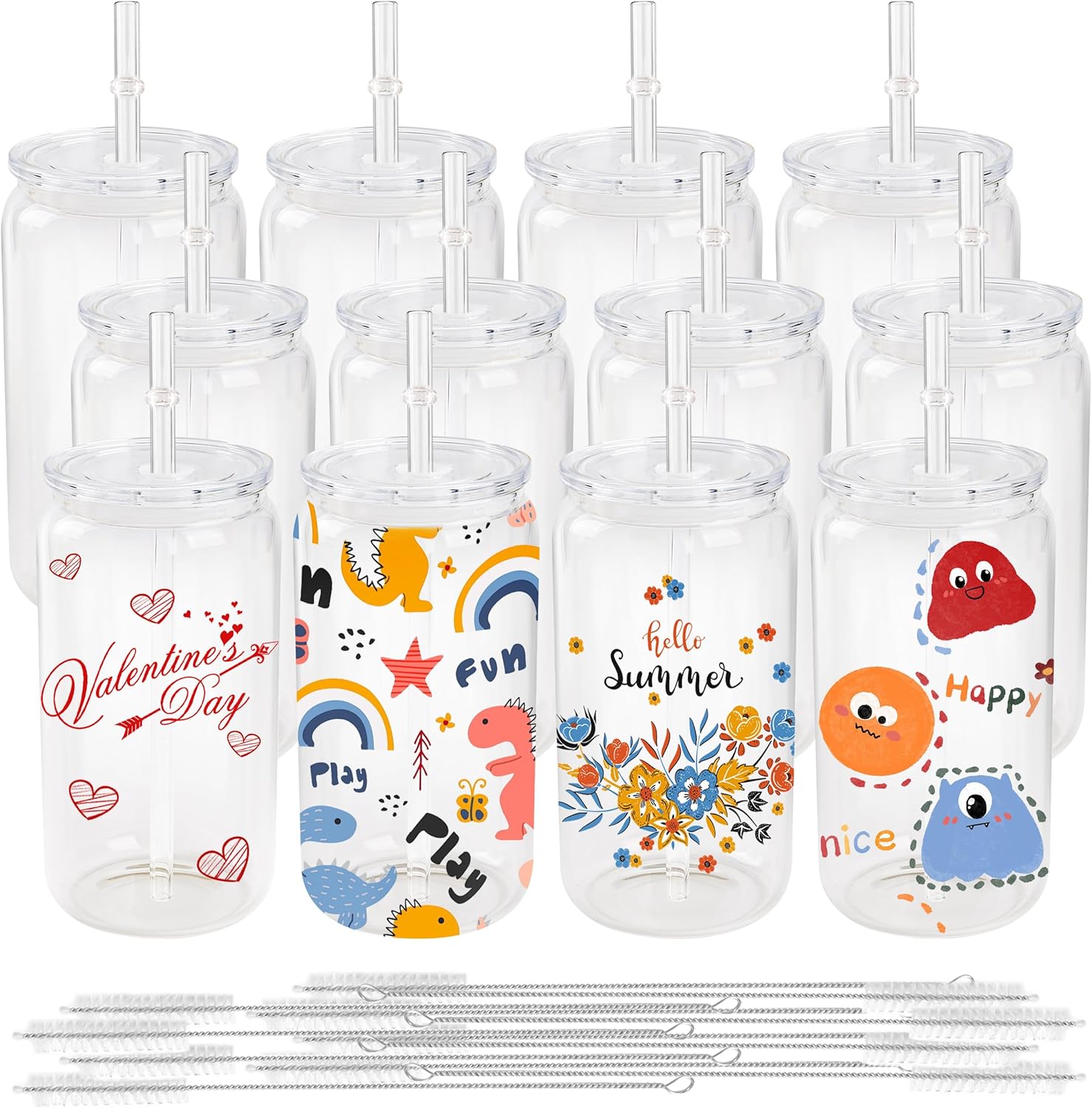 Amazon.com: Joyclub 12 Pack Sublimation Cups 16 OZ Clear Glass Cans ...