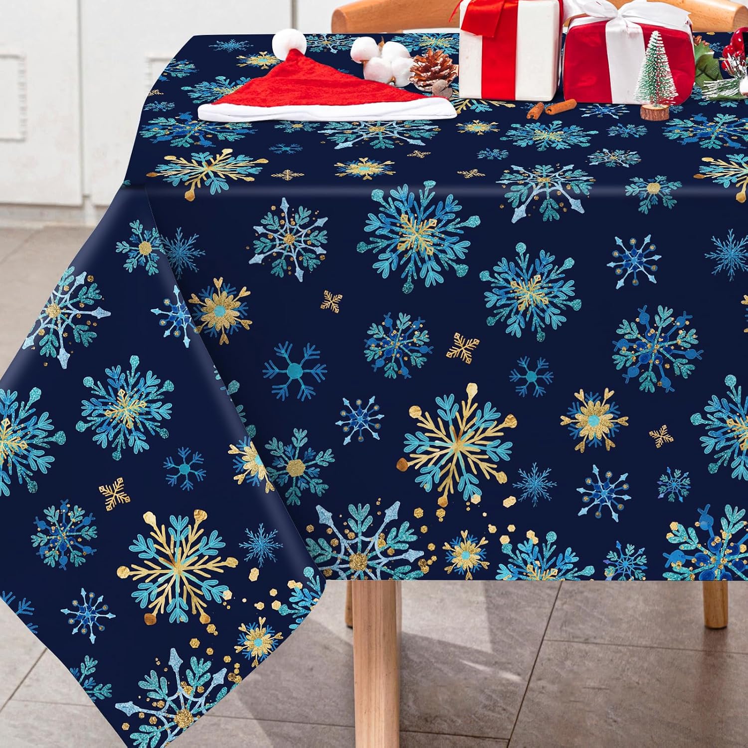 Amazon.com: yzohu AnyDesign Blue Snowflake Tablecloth Rectangle Glitter ...