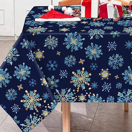 Amazon.com: AnyDesign Blue Snowflake Tablecloth Rectangle Glitter ...