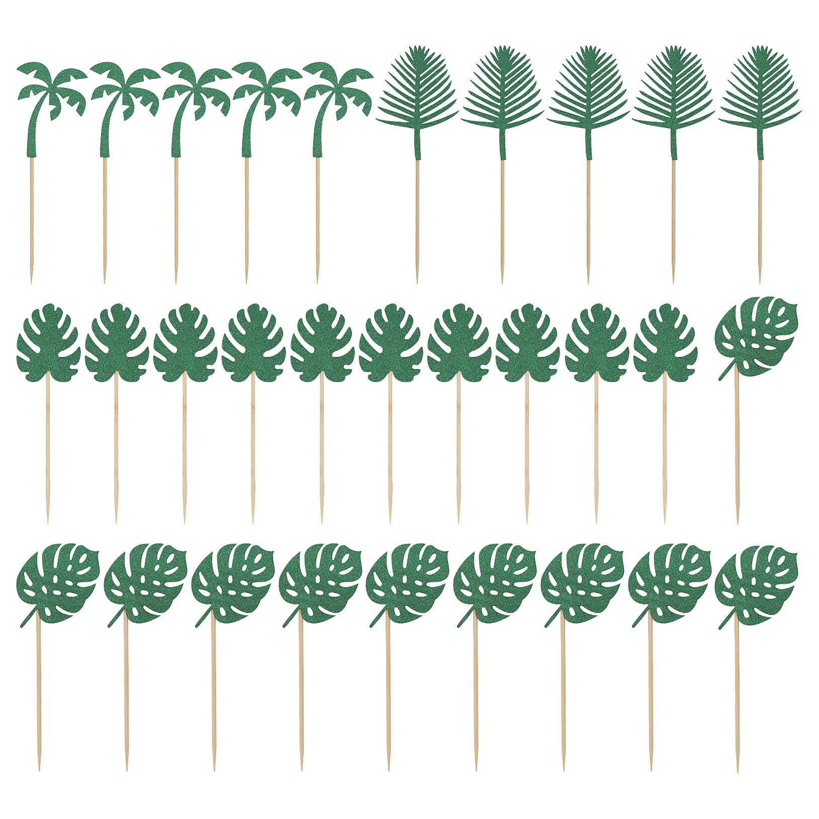 Buy KINBOM 30 Pieces 4 Kinds Tropical Palm Leaves Cupcake Toppers Donut ...