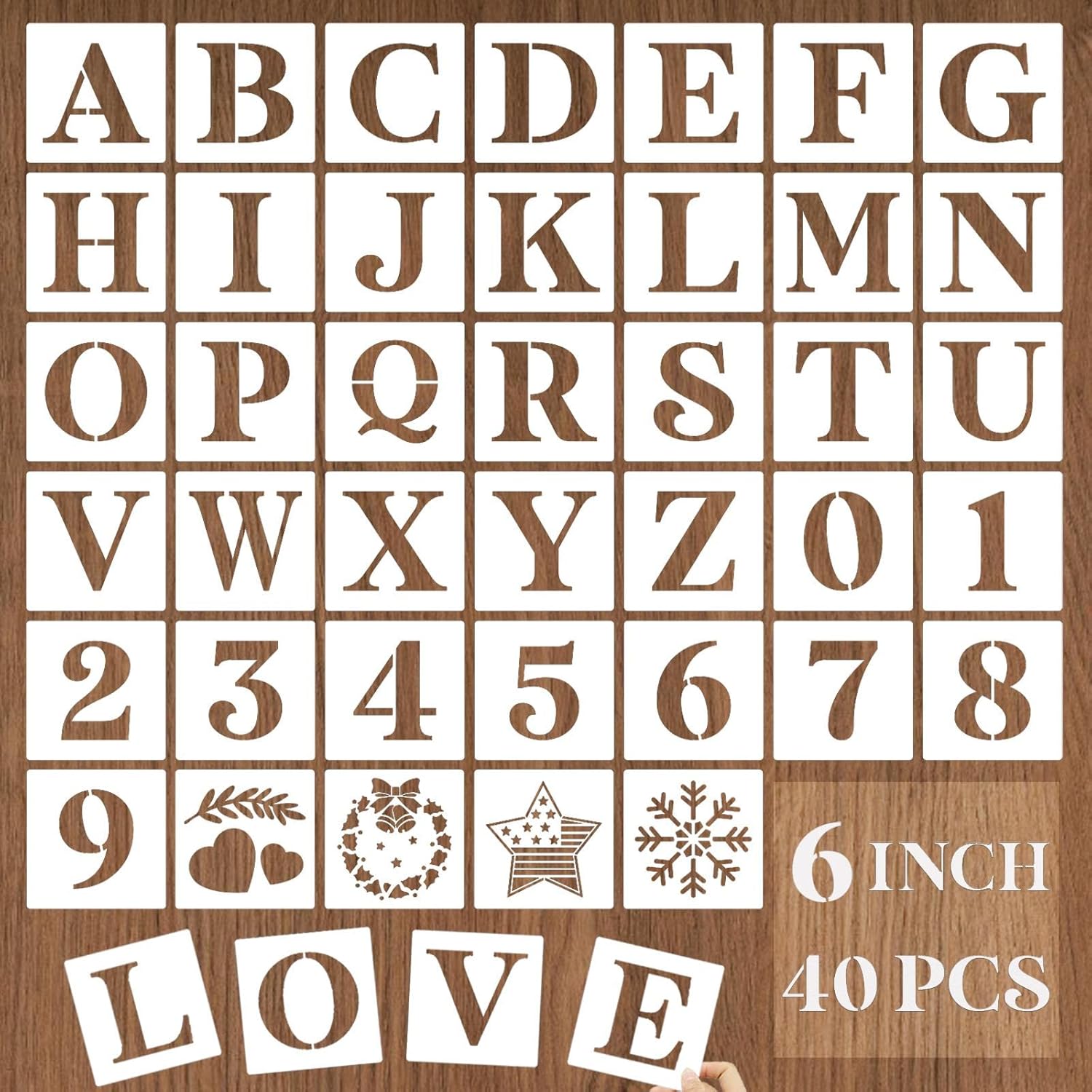 Amazon.com : YEAJON 6 Inch Letter Stencils and Numbers, 40 Pcs Alphabet ...