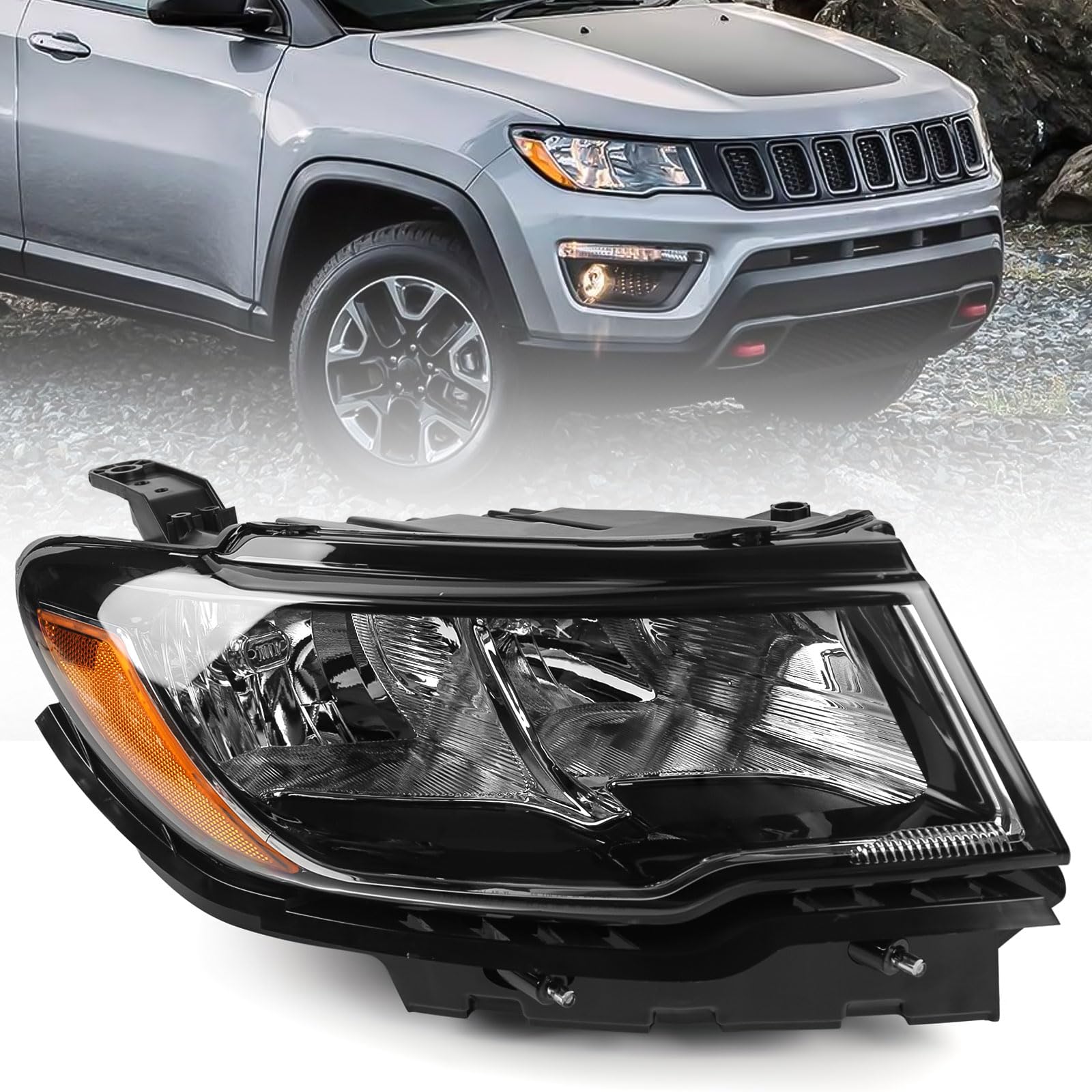 Huray Headlight Assembly for Jeep Compass 2017-2022 [Only for Halogen ...