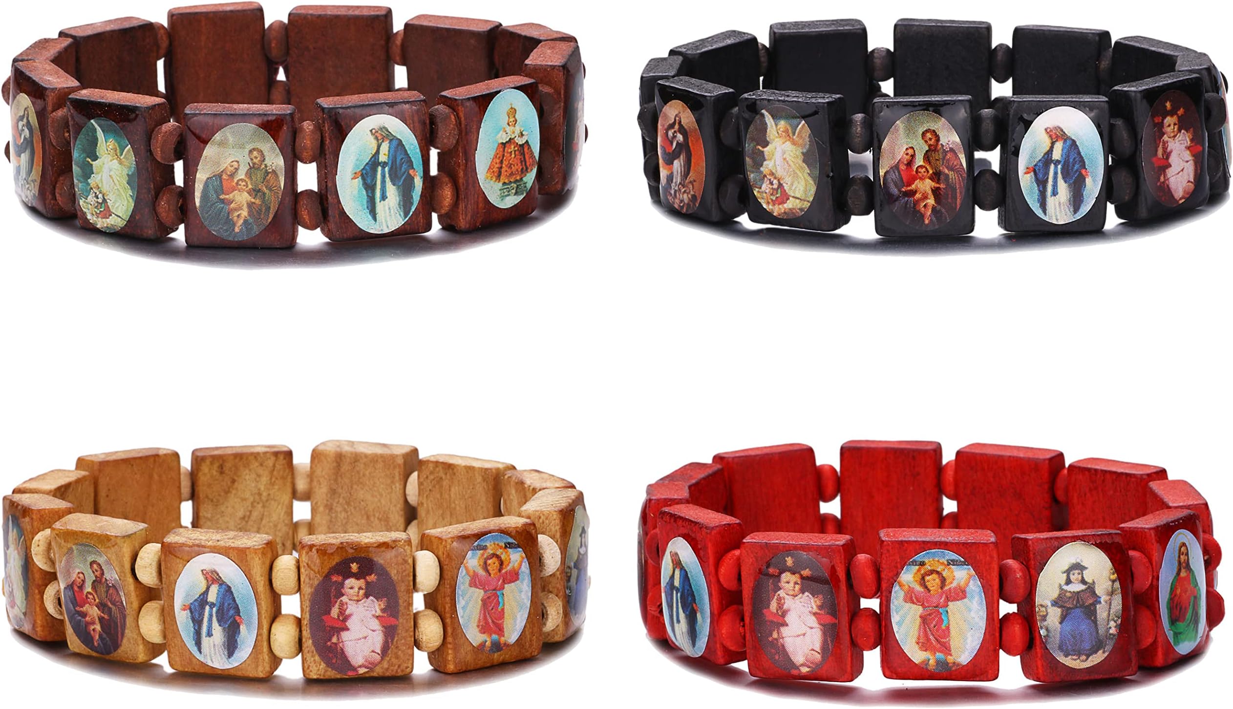 Amazon.com: 4pcs Wooden Jesus Virgin Mary Bracelet Saints Rosary ...