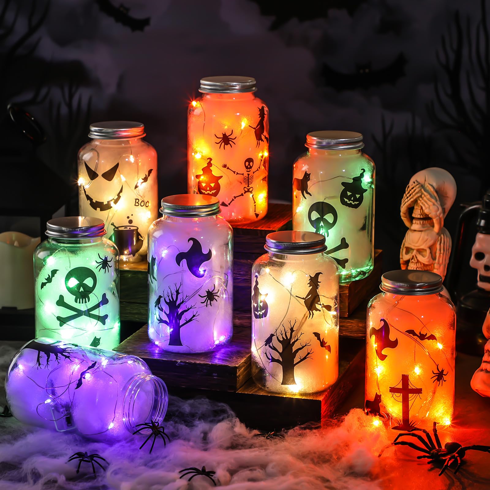 Snapklik.com : FoldTier 22 Pcs Halloween DIY Plastic Mason Jar Kit