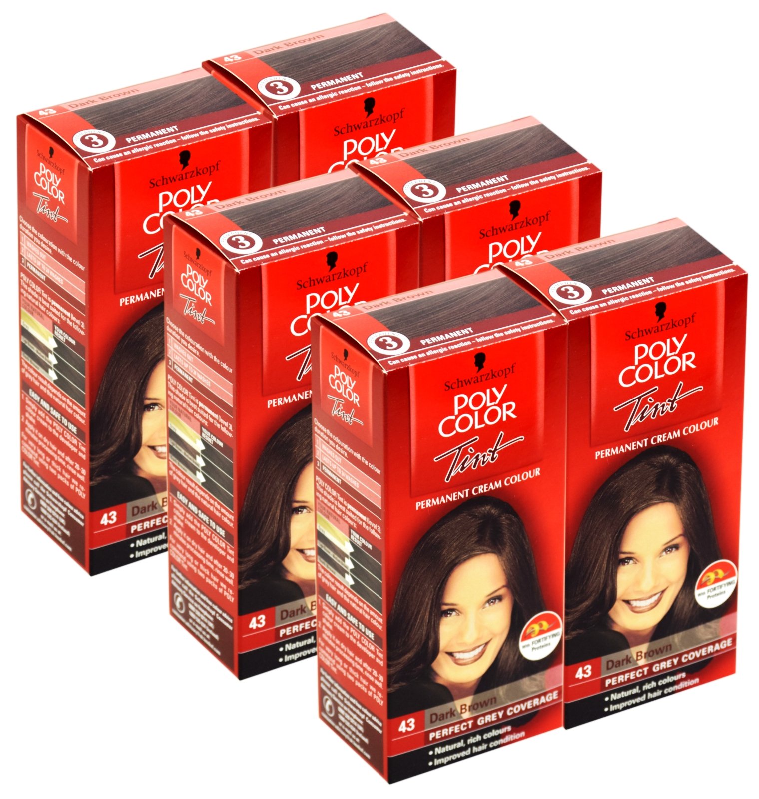 6x Schwarzkopf Poly Color Permanent Hair Colour Dark Brown 43 : Amazon ...