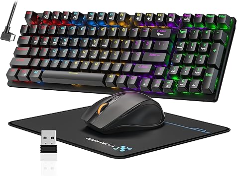 Amazon.com: Wireless Mechanical Gaming Keyboard and Mouse, 98 Keys RGB ...