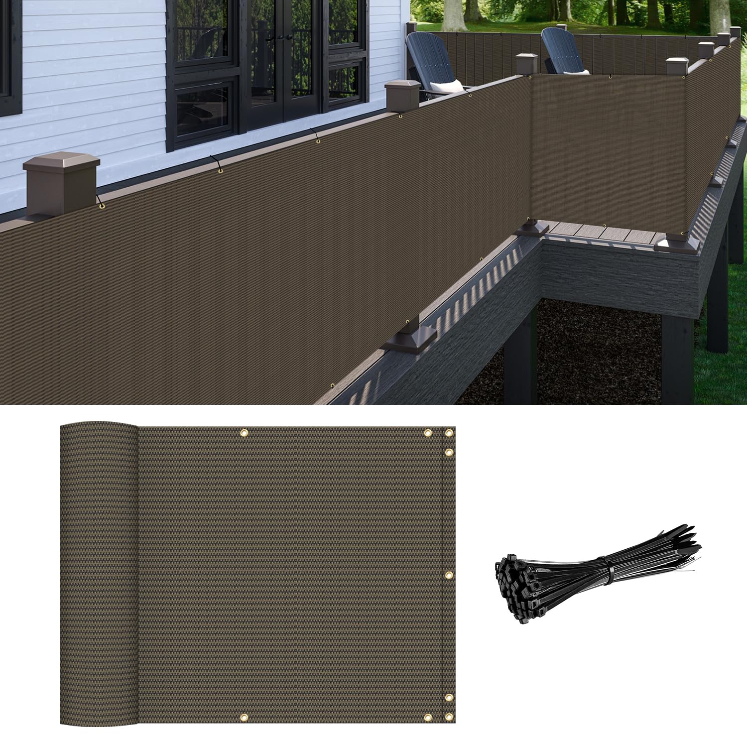 Amazon.com : Patio Balcony Privacy Screen Brown, 2.5' x 25' Screen Mesh ...