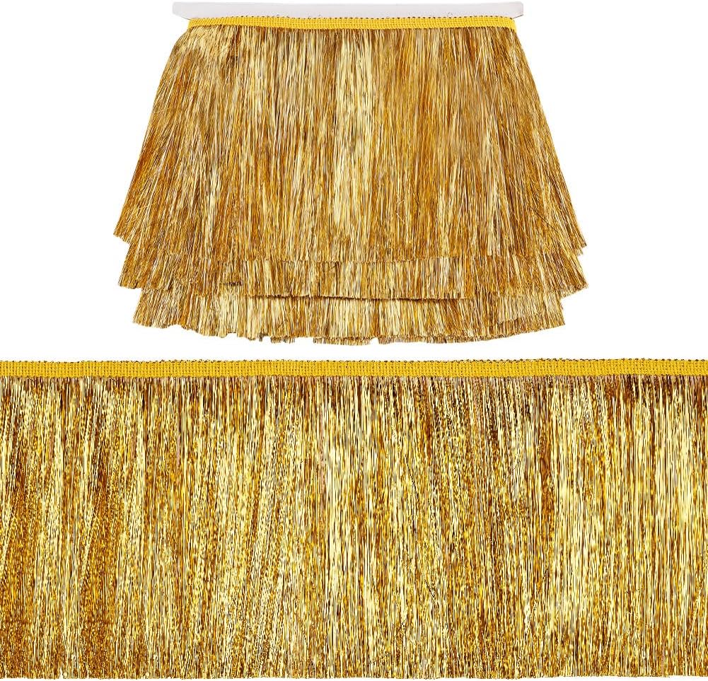 OLYCRAFT 10m Golden Metallic Fringe Trim 15cm Wide Tinsel Fringe Tinsel ...