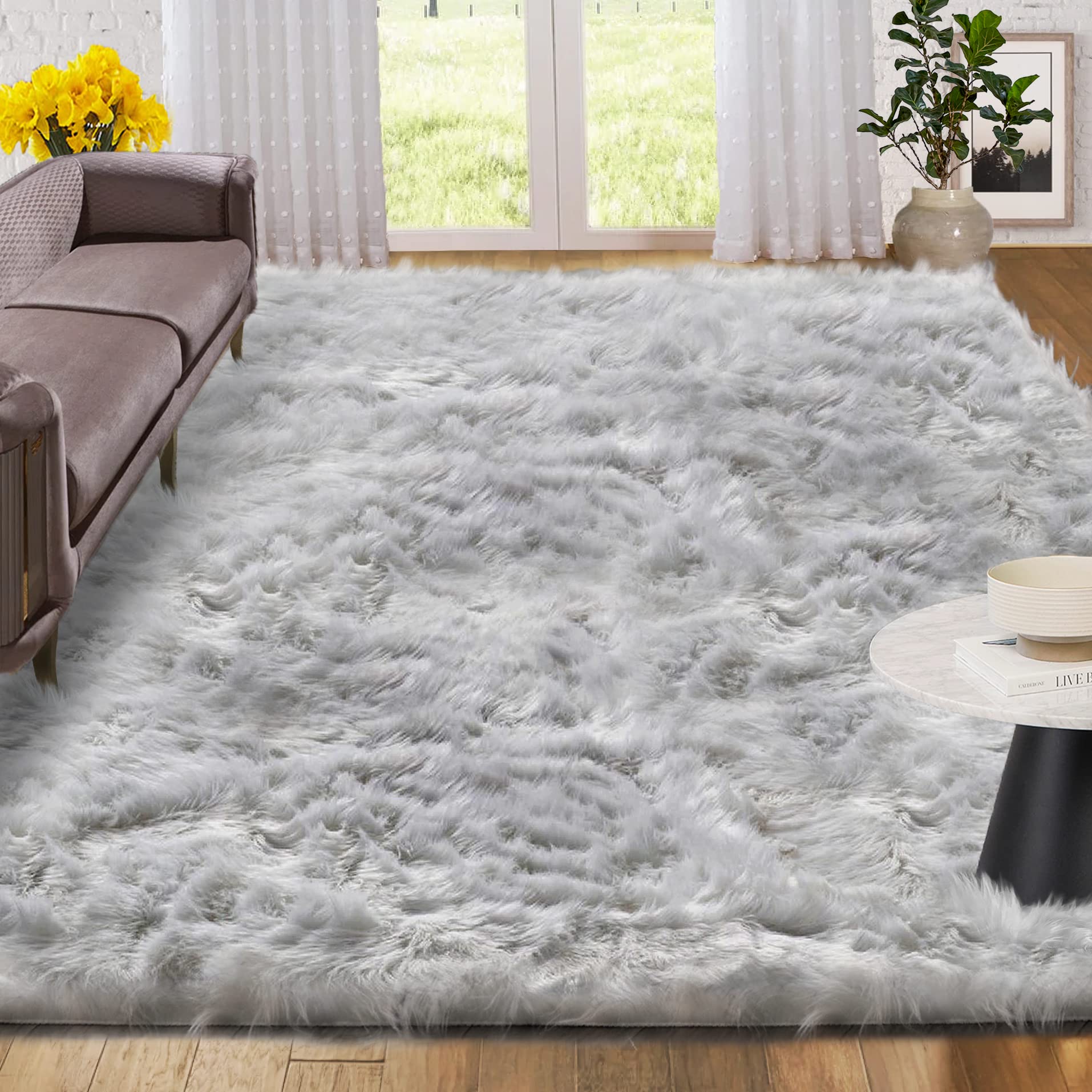 ORINOVA Large Area Rugs 9x12 Living Room Grey Fluffy Rug Faux Sheepskin ...