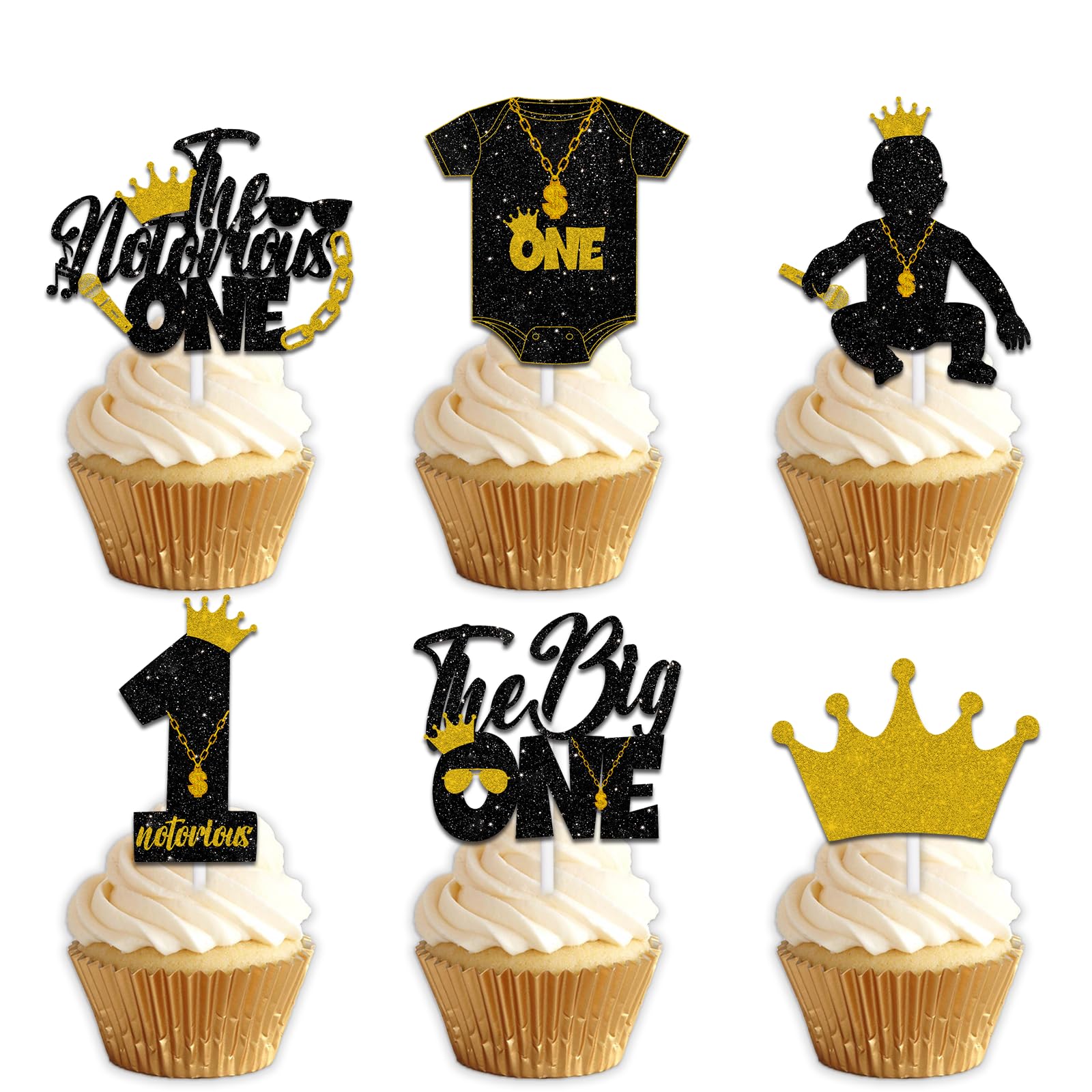 Amazon.com: 18pcs Black Gold Glitter Dessert Cupcake Topper Pick for ...