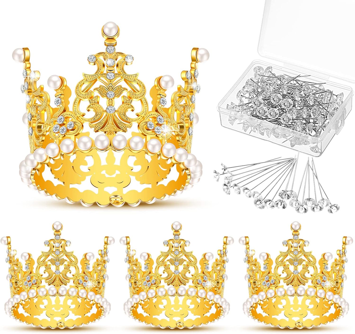 Amazon.com: Thyle Bouquet Accessories 4 Pcs Crown Cake Topper and 100 ...