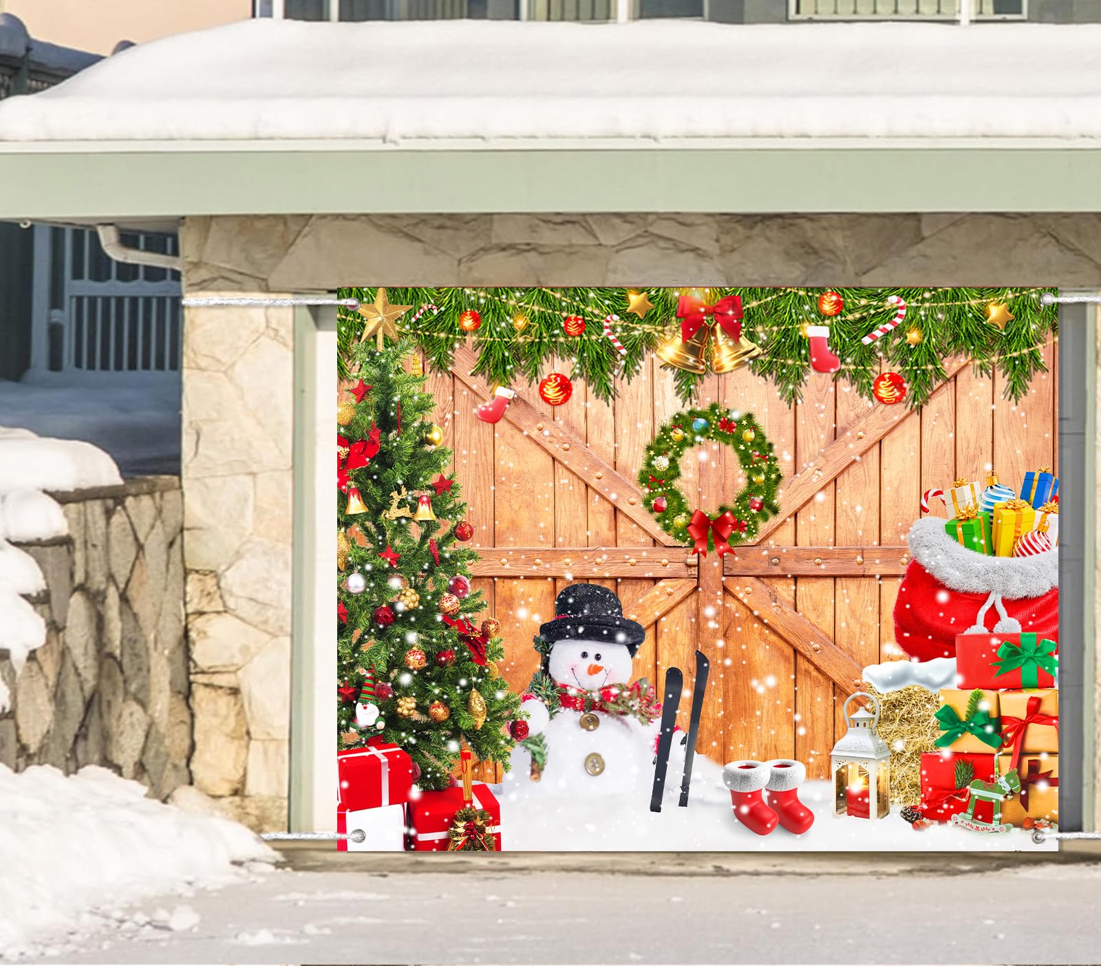 Amazon.com: JarThenaAMCS Christmas Garage Door Cover 7 x 9 Ft Wood ...