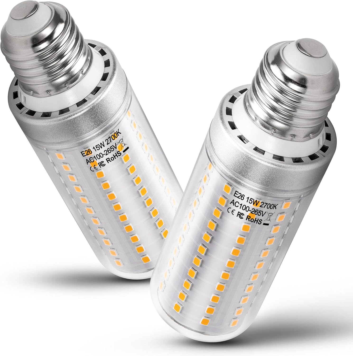 1.57 x 4.92 inch Big E26 15W LED Bulbs 2700K Warm White 2000 Lumen 150 ...