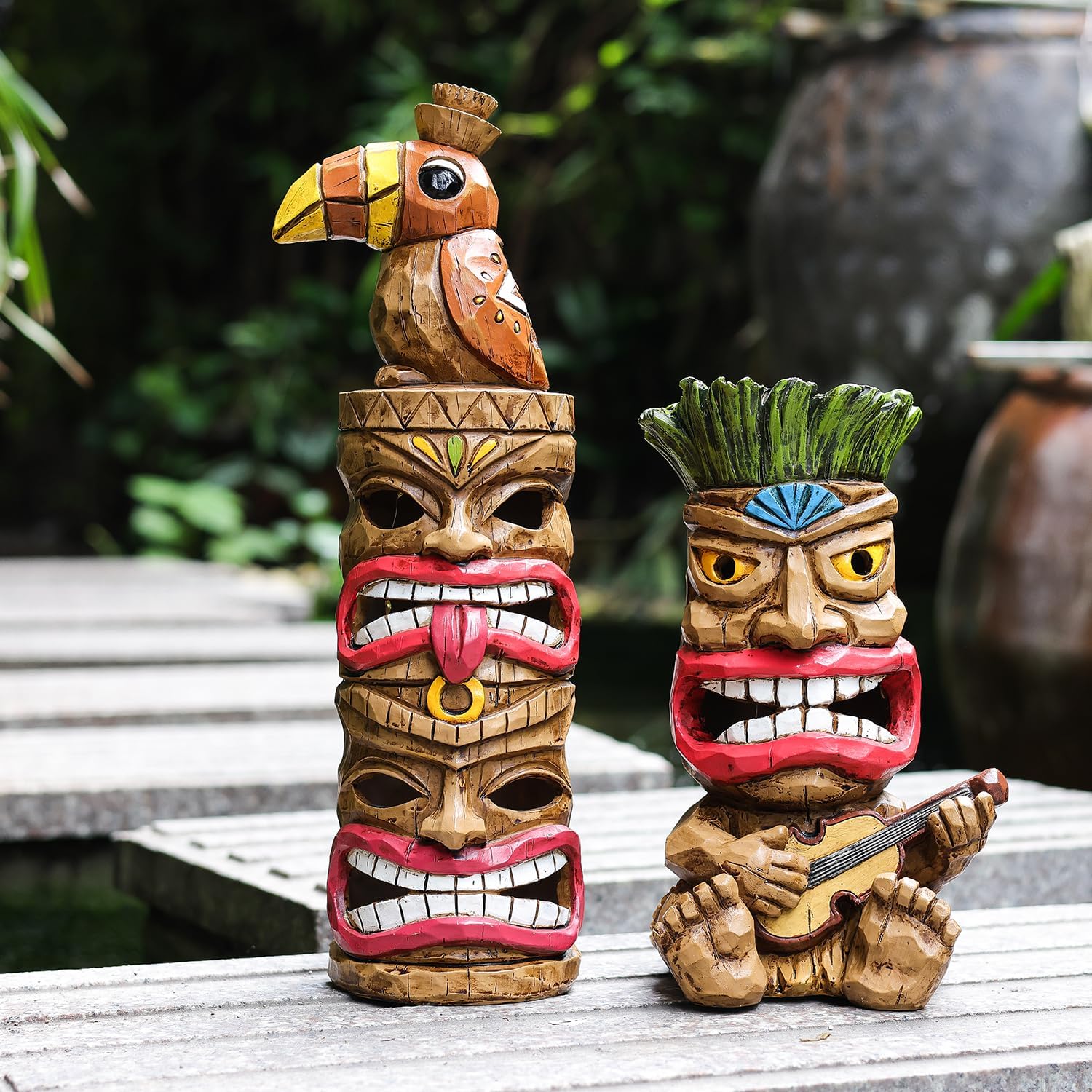 Amazon.com : Yiosax Outdoor Solar Tiki Statue 2Pcs Combination-Outdoor ...