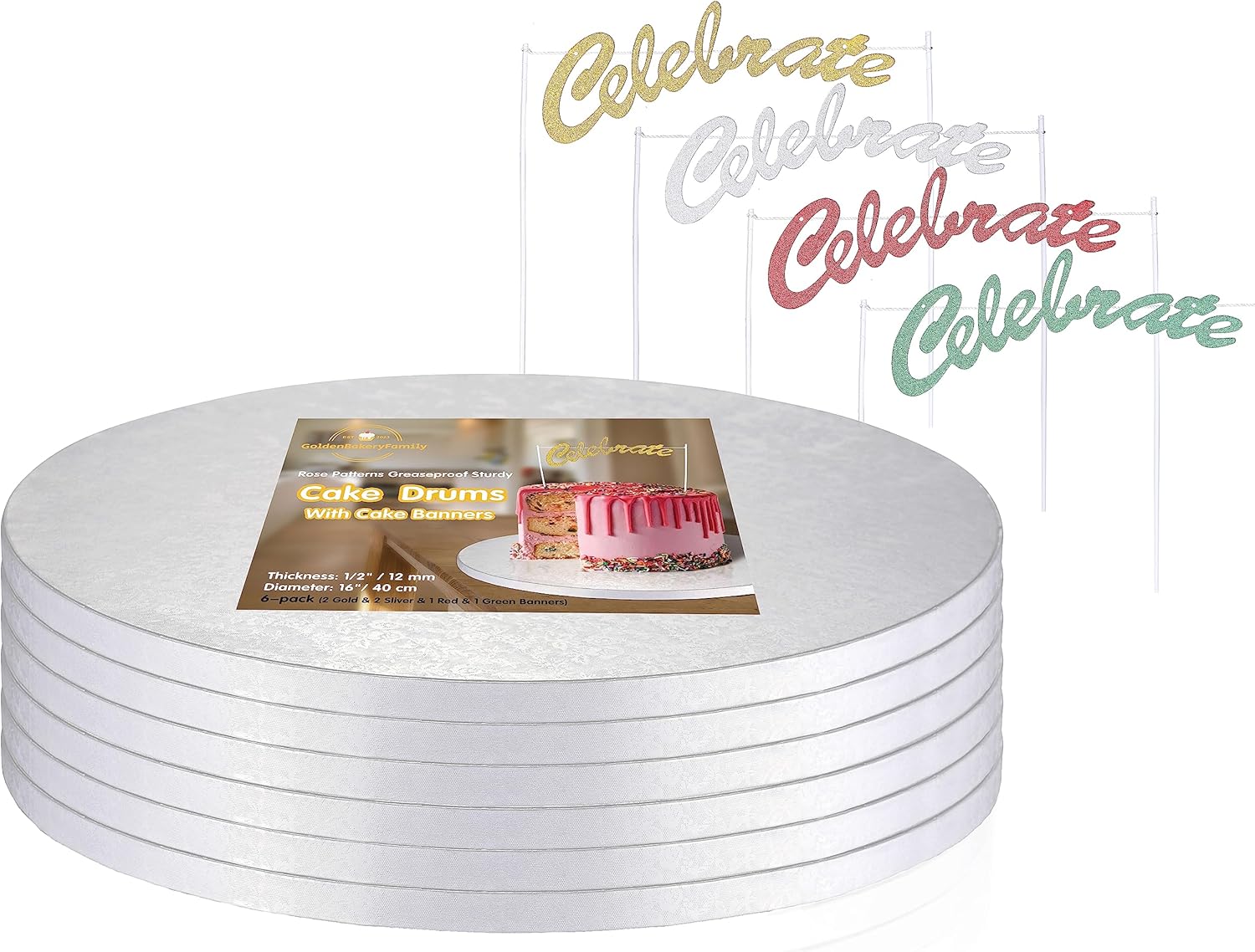 Amazon.com | GoldenBakeryFamily 16 Inch Cake Drum, White (6-Pack ...