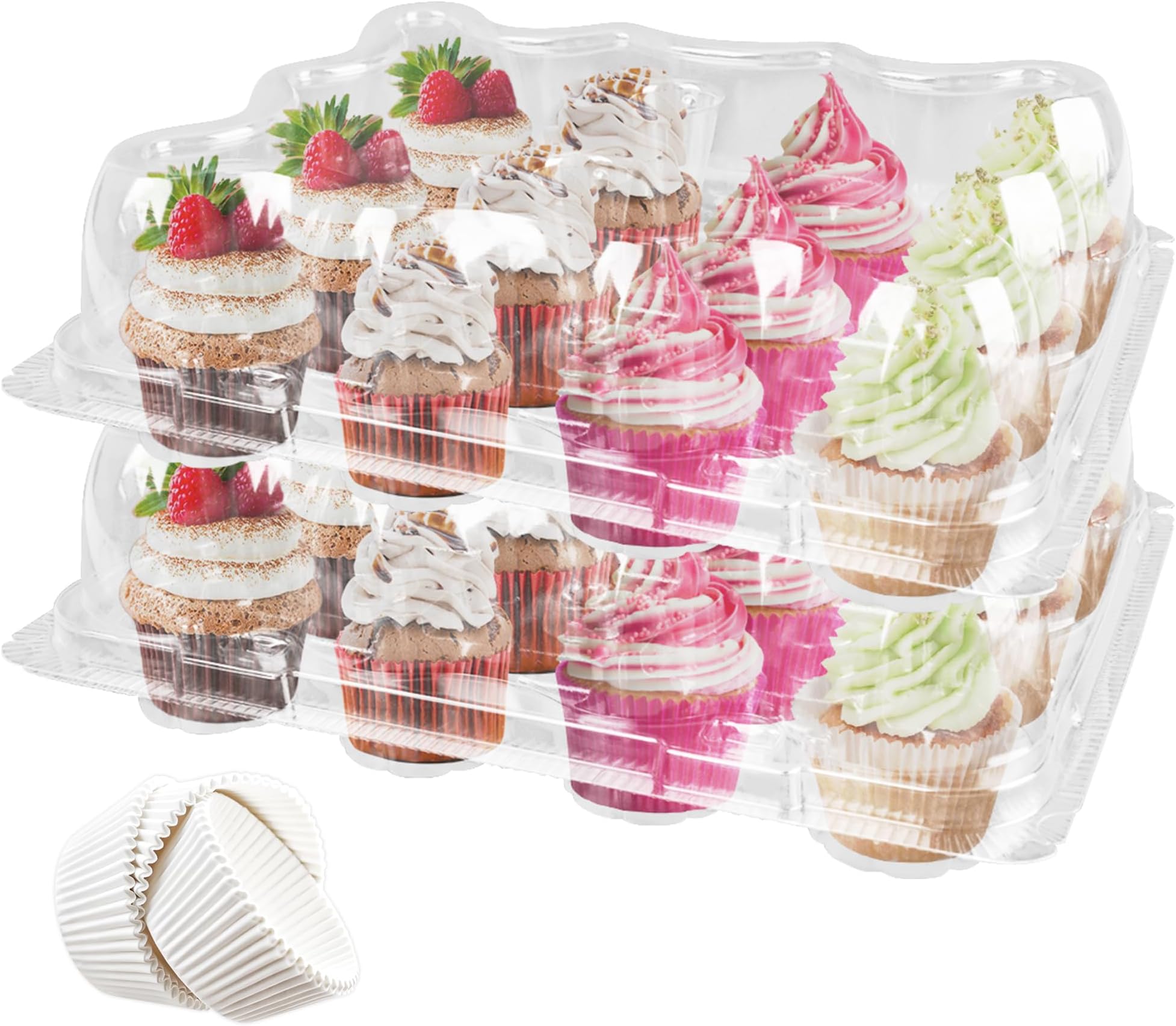 Amazon.com: Jiazonsong 12 Counts x 24 Sets Stackable Cupcake Containers ...