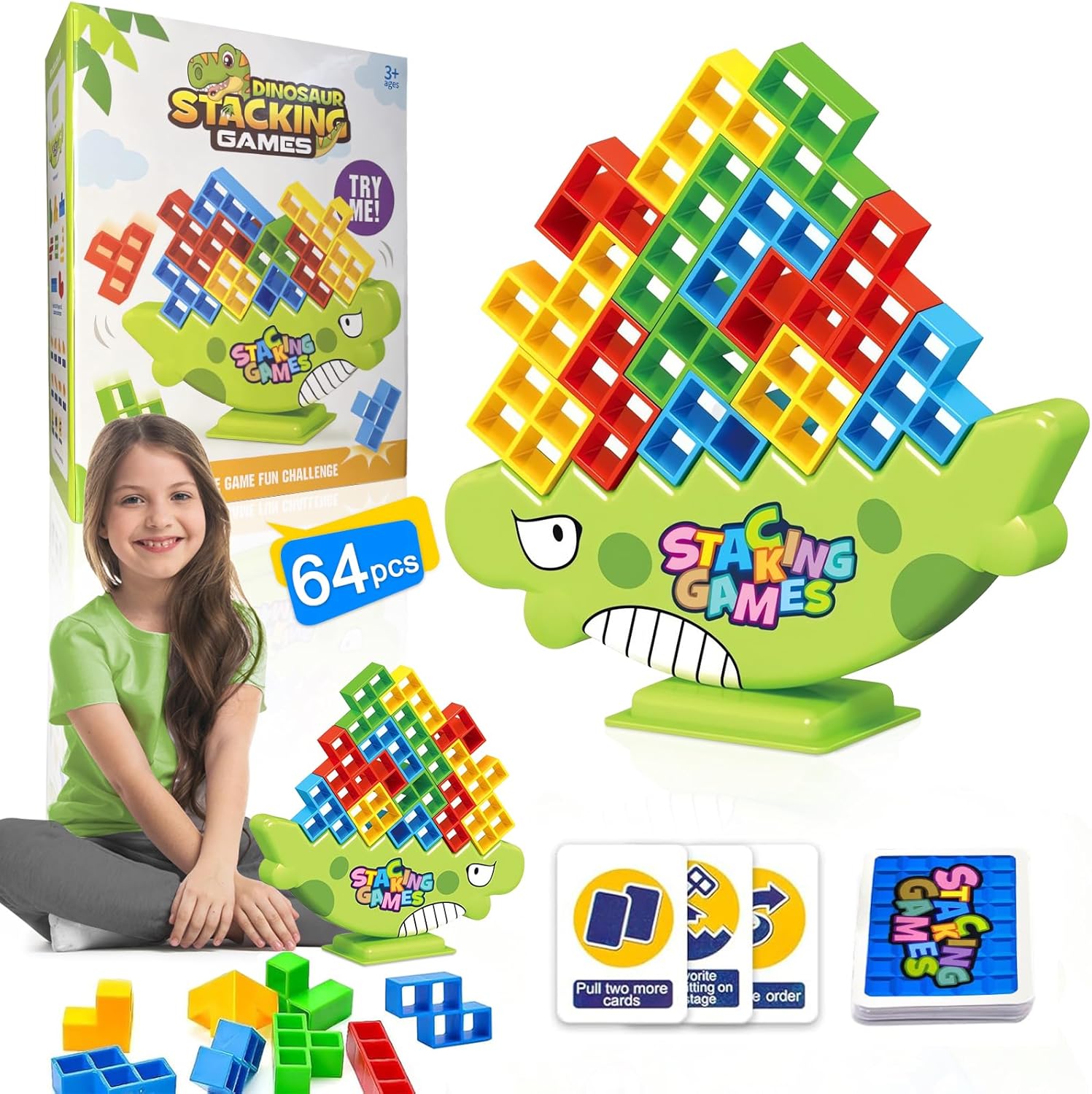 Ceboic 64Pcs Tetra Tower Balance Game, Stacking Blocks Balance Building ...