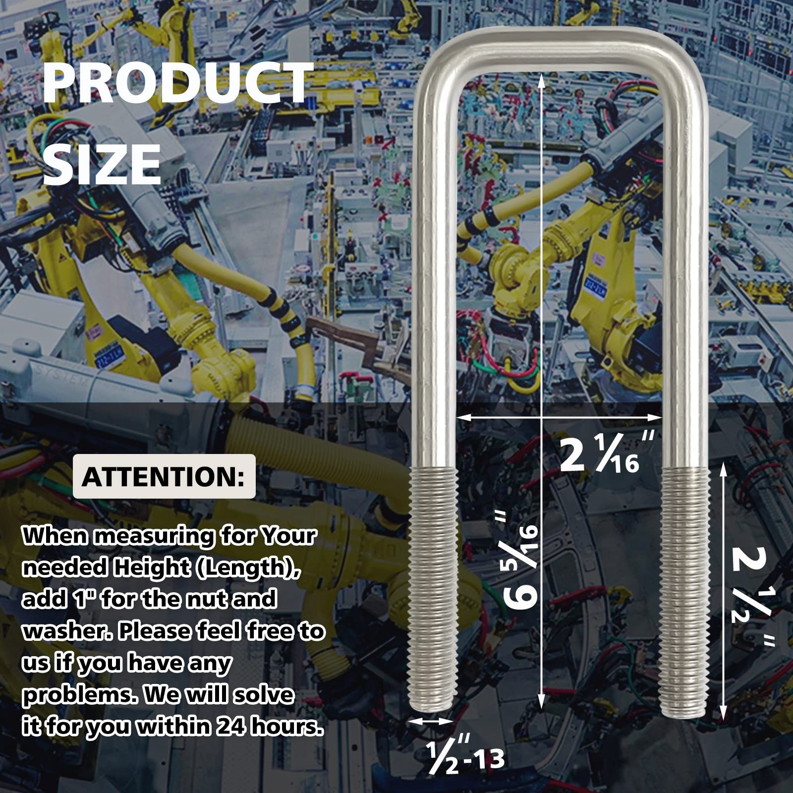 Snapklik.com : FITHOIST 4Pack Square U-Bolt 1/2-13 Thread Size, 304 ...