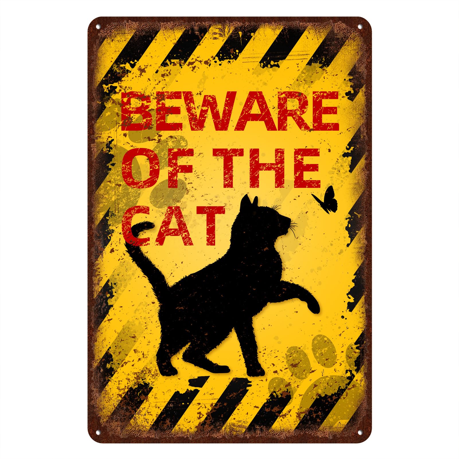 Amazon.com: Vintage Cat Metal Sign Beware of Cat Aluminum Sign Funny ...