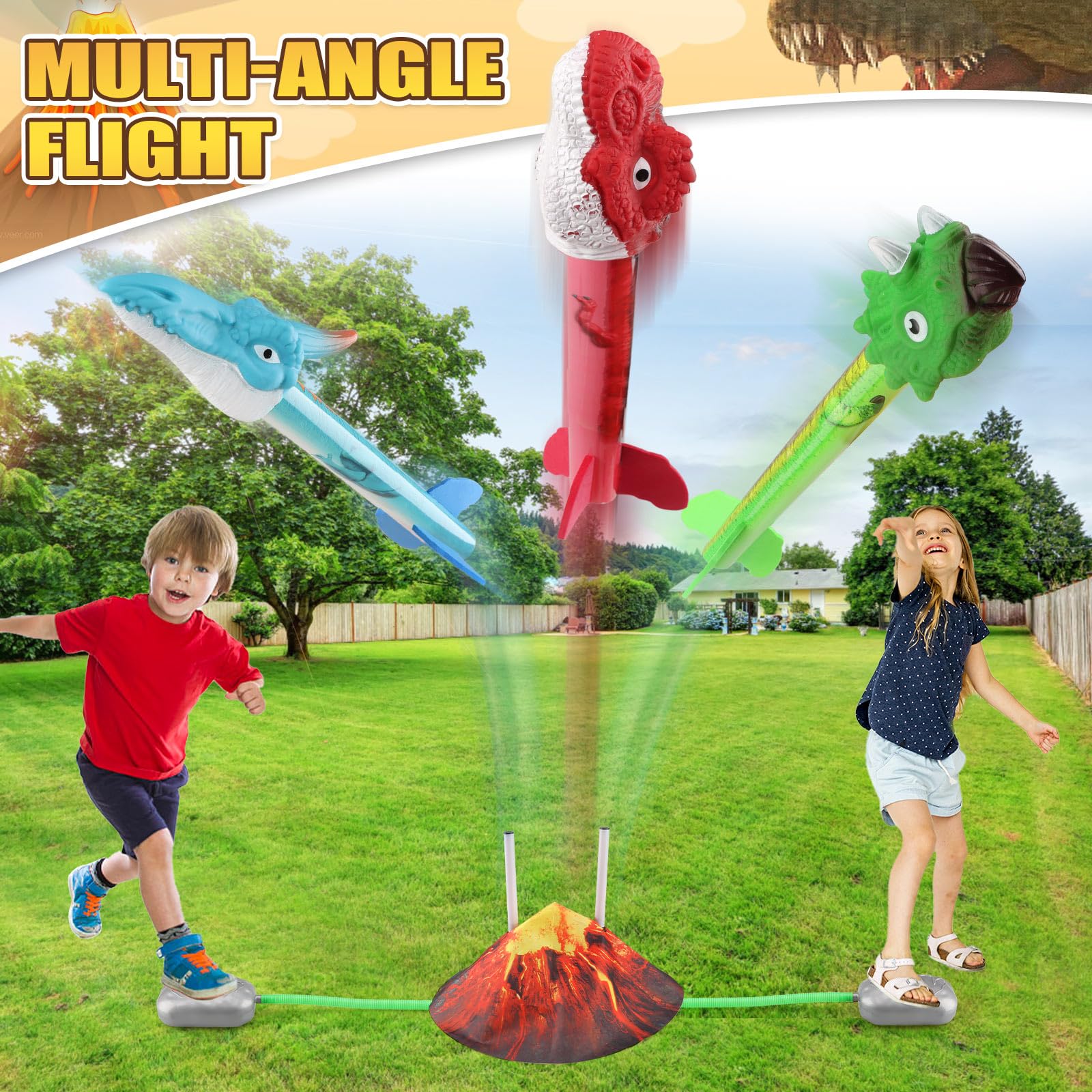 YOTOY Dinosaur Rocket Launcher for Kids - Fun Double Outdoor Toys ...