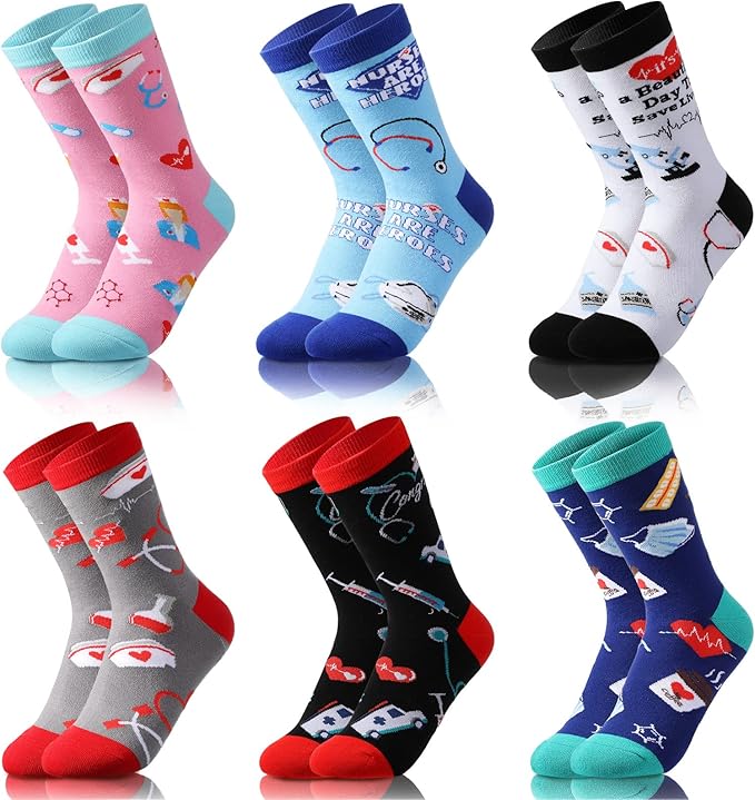 Amazon.com: JenPen 6 Pairs Christmas Nurse Socks Gifts Funny Medical ...
