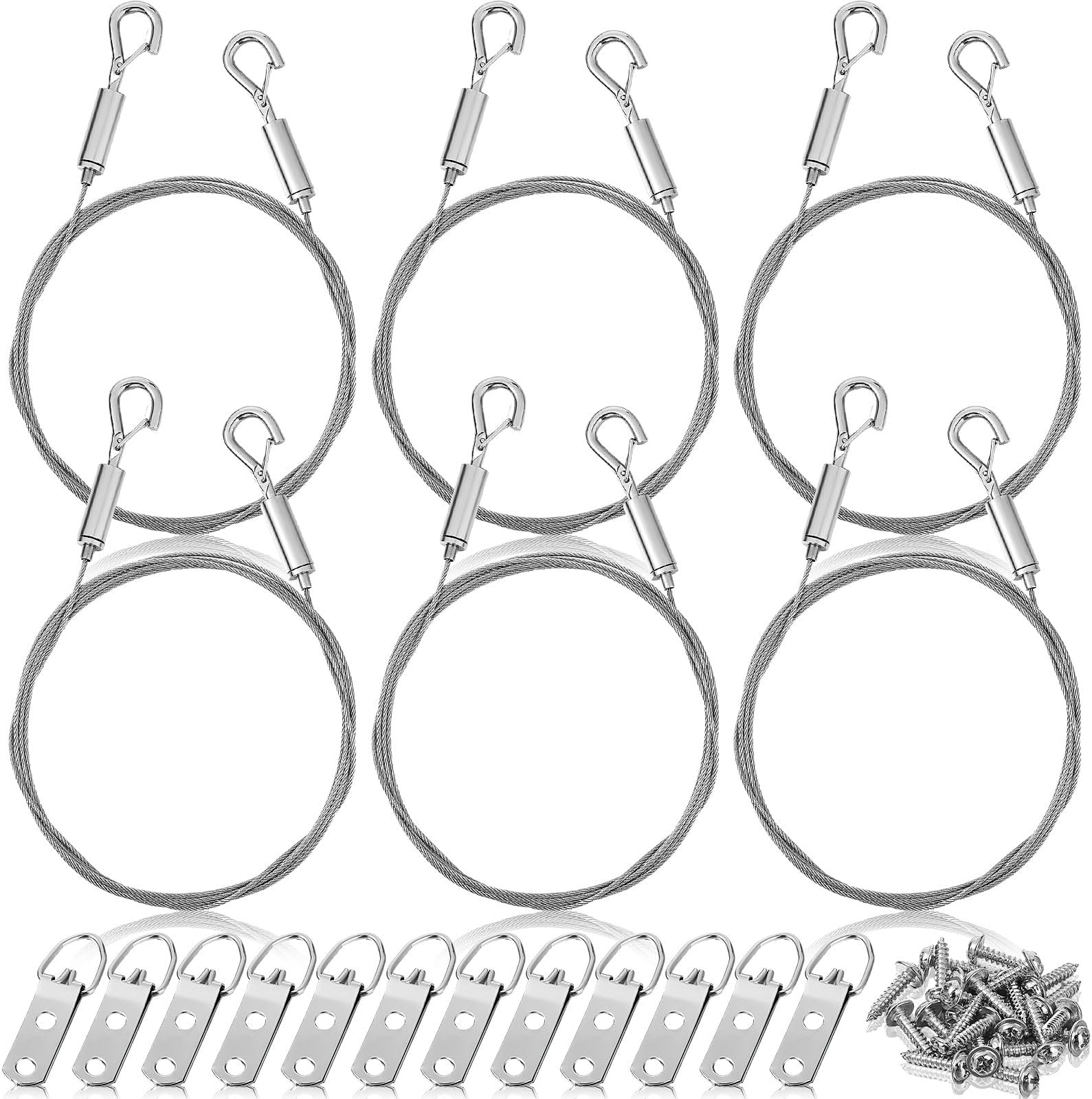 Zonon 6 Pcs Adjustable Picture Hanging Wire Kit with D Rings Heavy Duty ...
