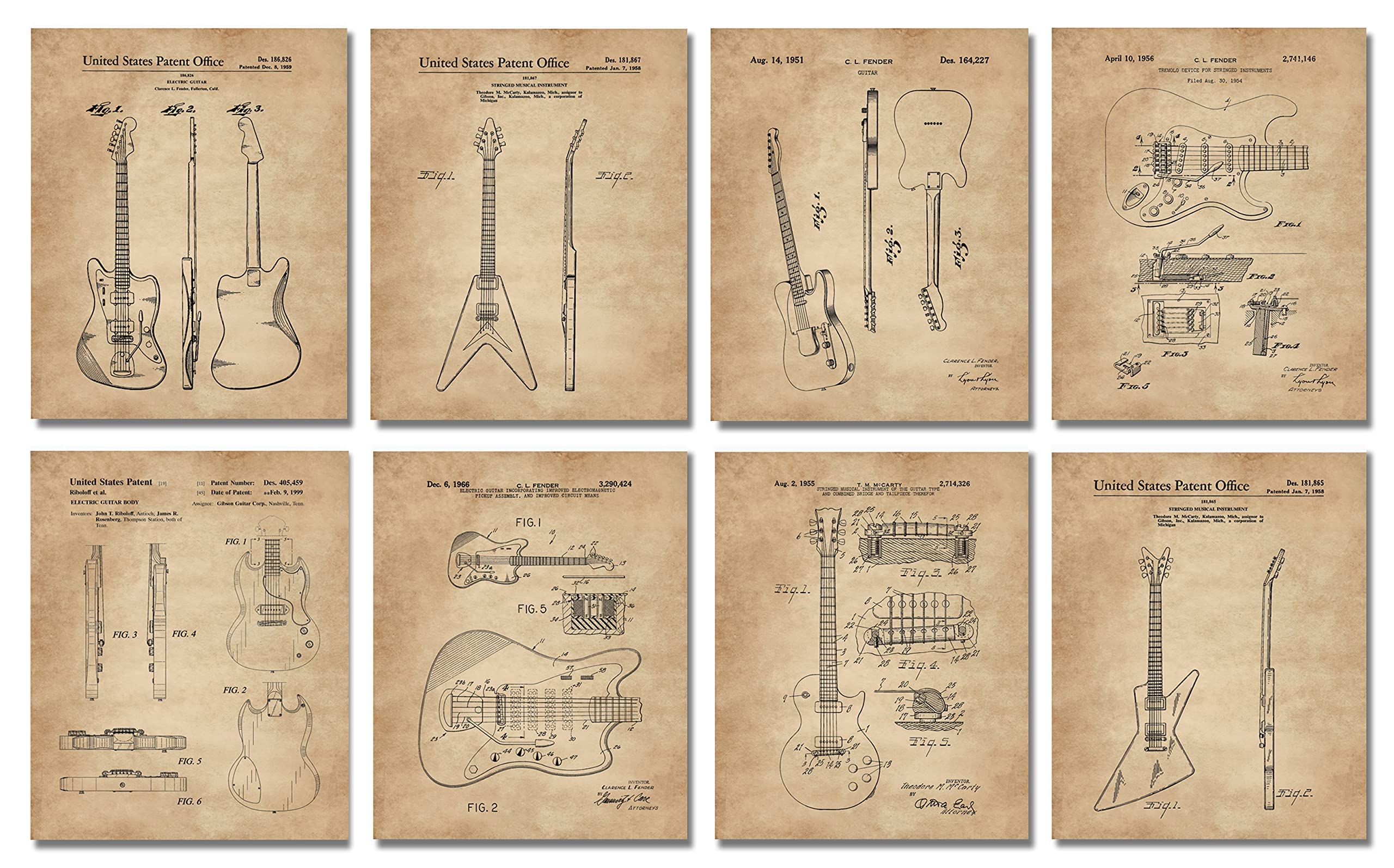Unique Guitar Lovers Gifts for Men and Women - Set of 8 (8x10) UNFRAMED ...