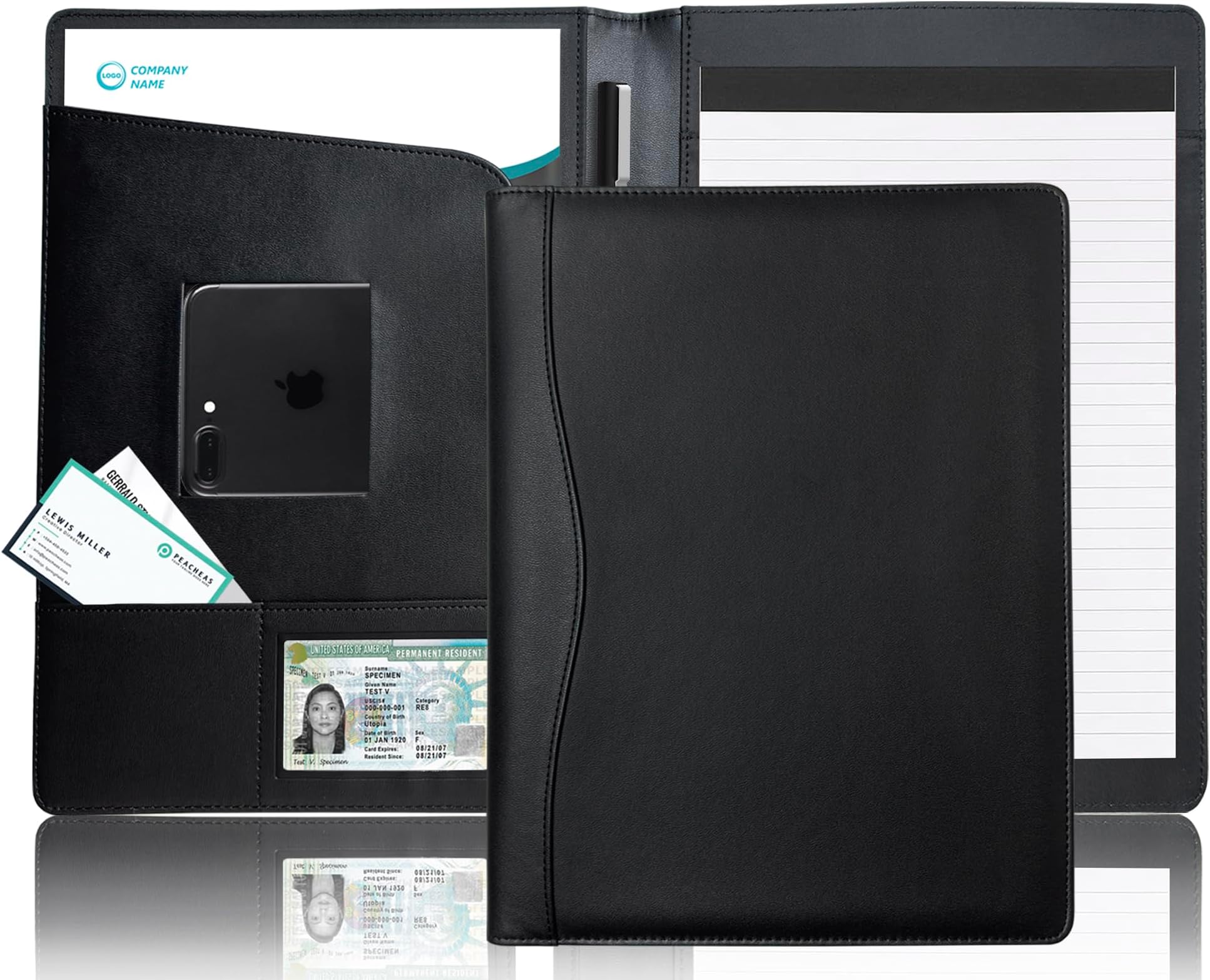 Porte Document à anneaux en O, Portfolio en Cuir PU Porte Documents de Conférence Organisateur ...