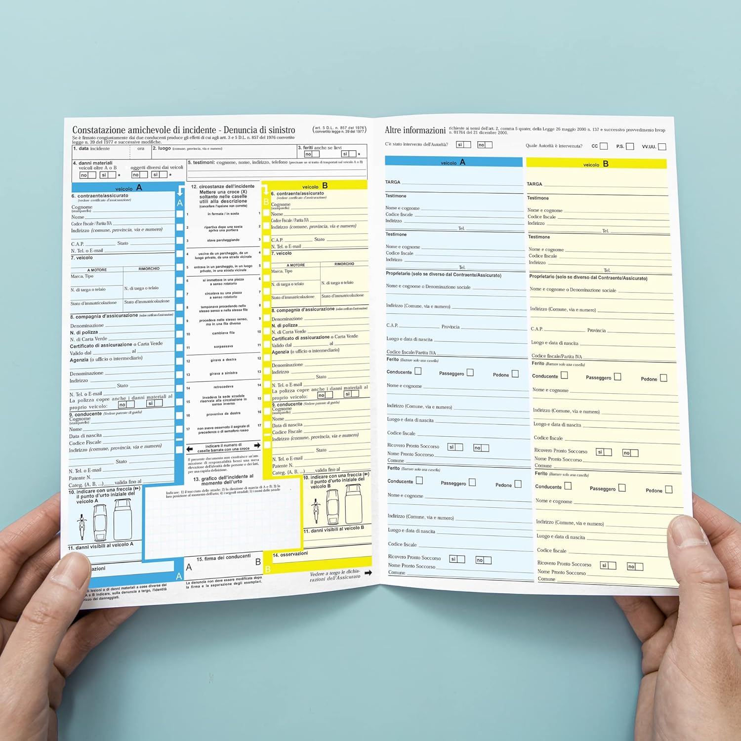 3 kit Modulo cid, cai, AGGIORNATO, Autoricalcante, Costatazione amichevole italiana, modello cid ...
