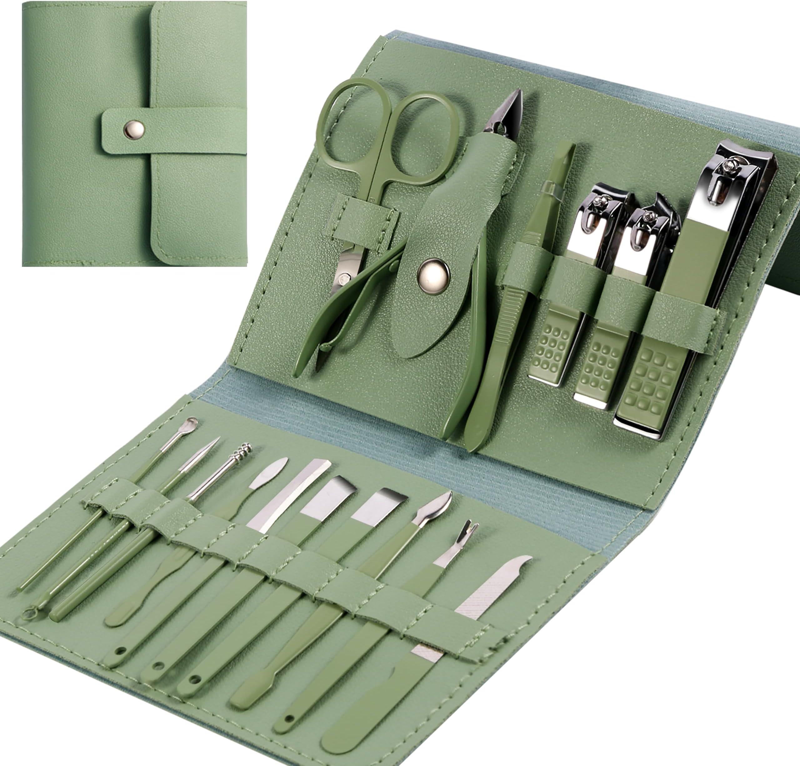 Amazon.com : Green Stainless Steel Nail Grooming Kit - 16 Pieces ...