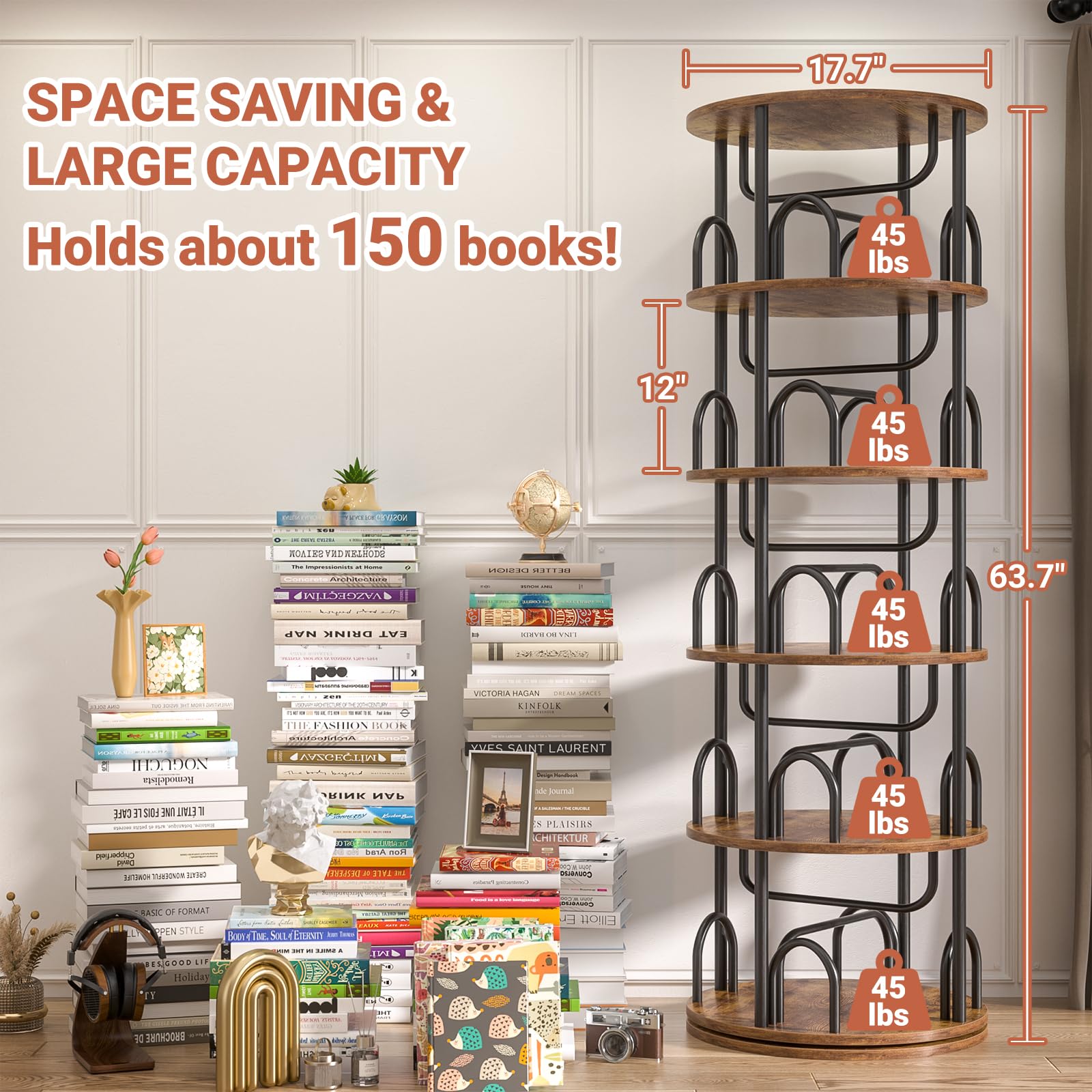 Snapklik.com : 5 Tier Rotating Bookshelf Tower, 360 Display Spinning ...
