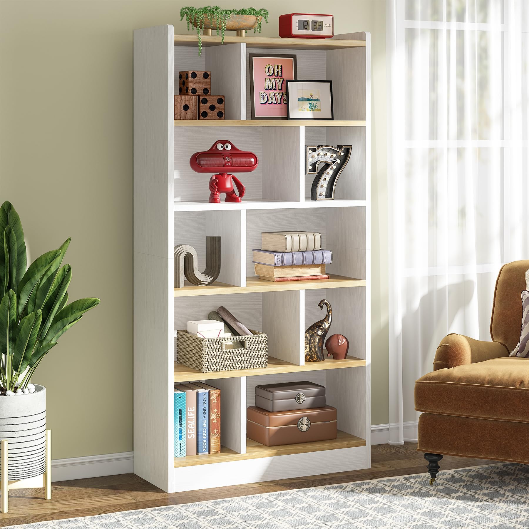 Amazon.com: Tribesigns 72 Inch Tall White Bookcase, Modern Cube ...