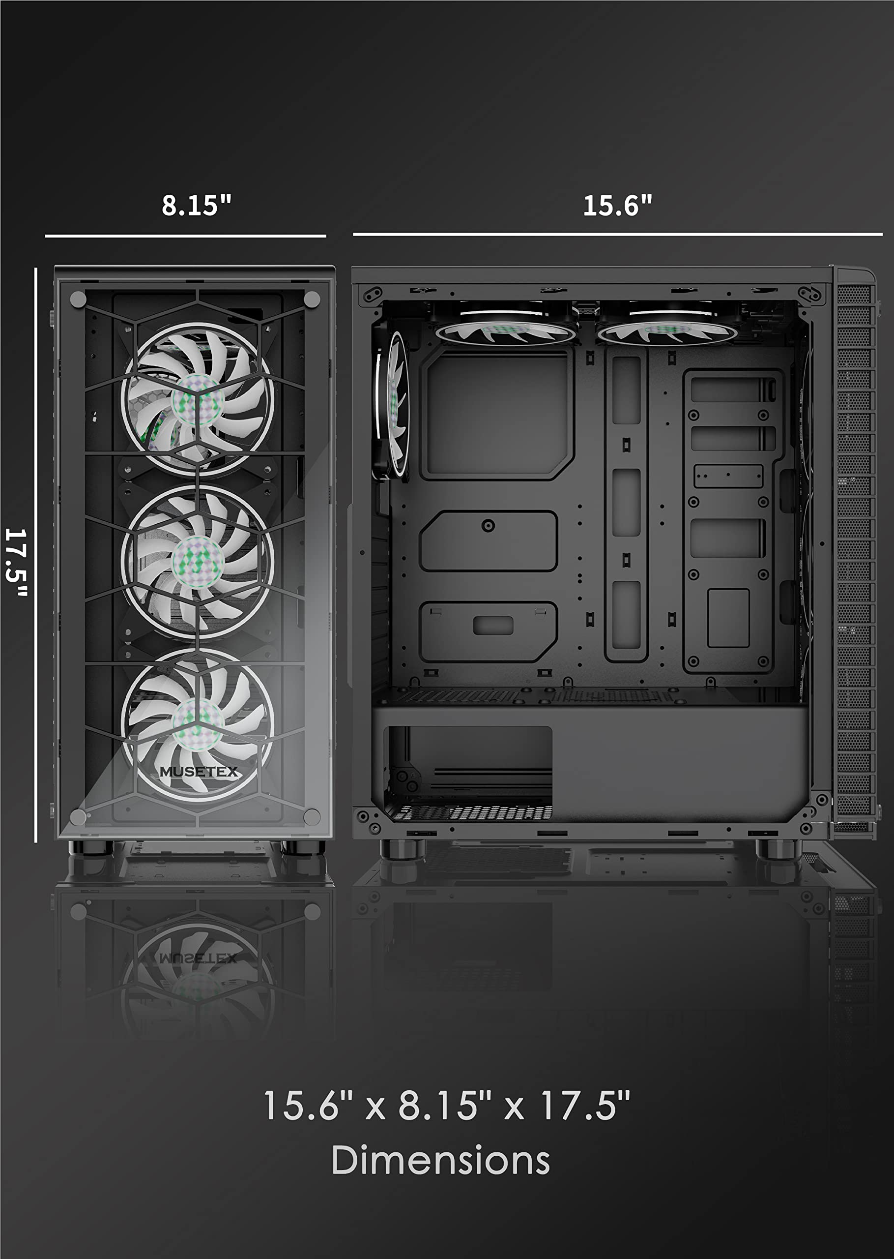 MUSETEX ATX PC Case Mid-Tower with 6pcs 120mm ARGB Fans, Computer ...