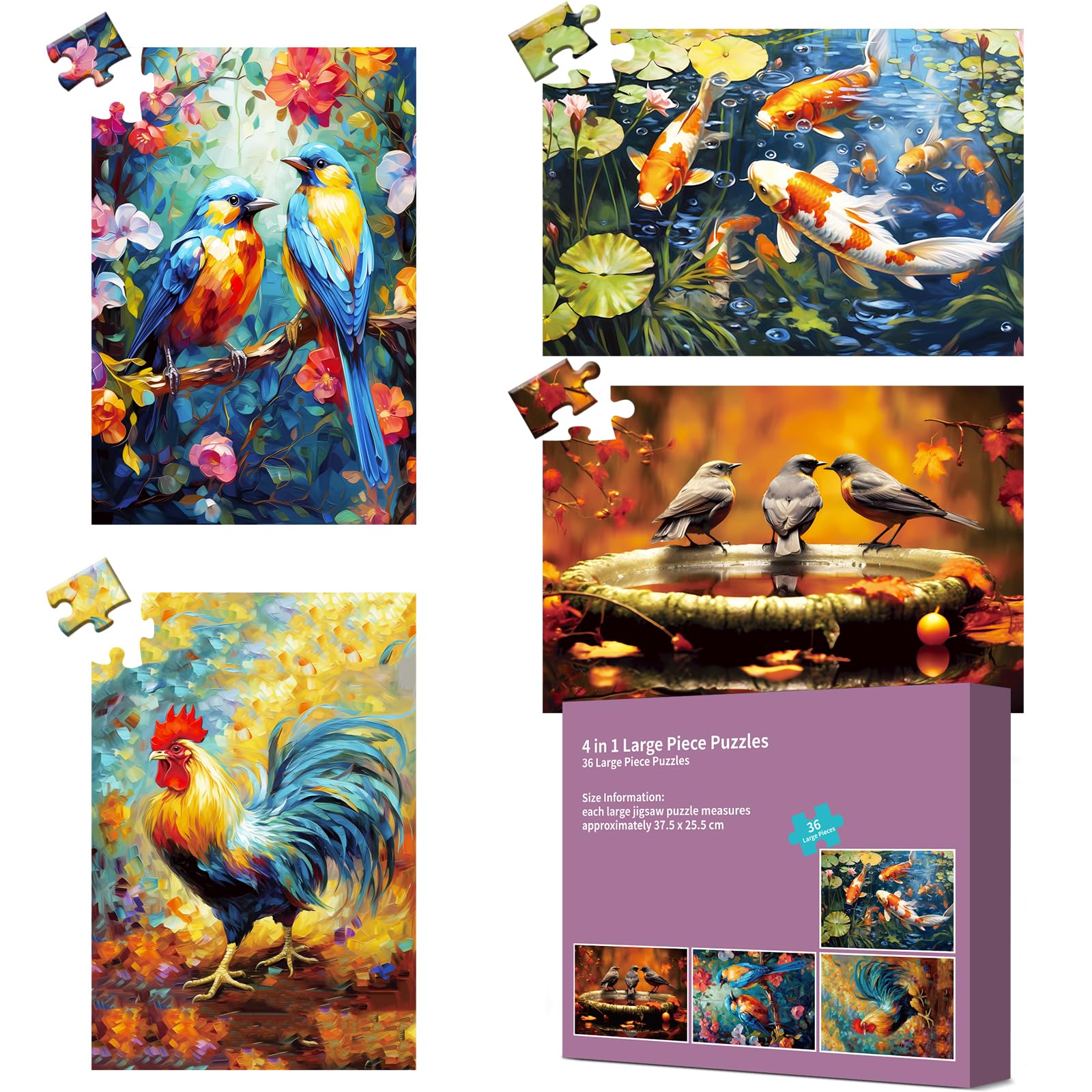 Amazon.com: Edsjegn 4 Pack 36 Large Piece Puzzles for Seniors, Jigsaw ...
