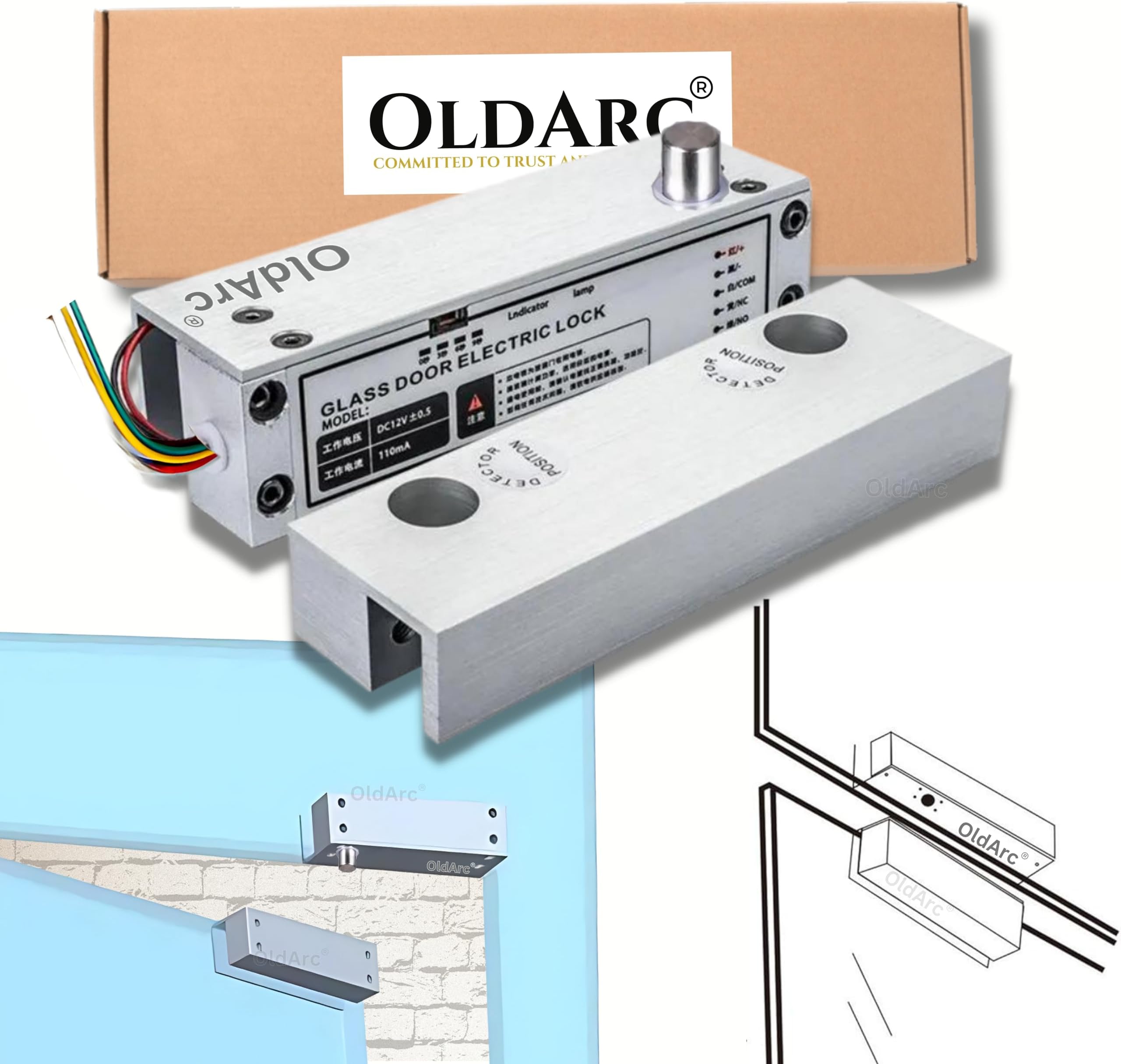 OldArc EM Lock for Glass Door + U Bracket Electromagnetic Locks Glass ...