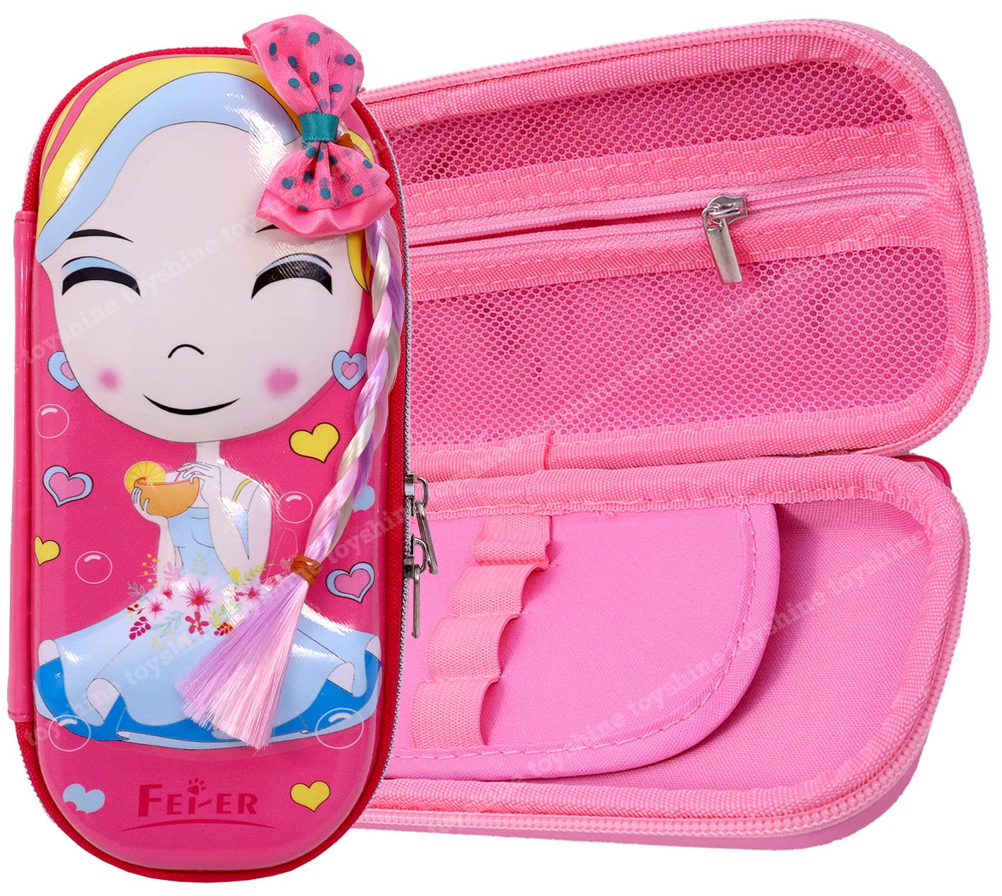 Toyshine Cute Girl Hardtop Pencil Case with Multiple Compartments ...