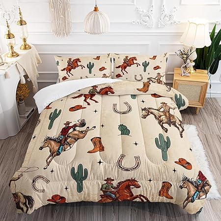 Amazon.com: XYNHML Western Cowboy Horse Comforter Set 3Pcs Full ...