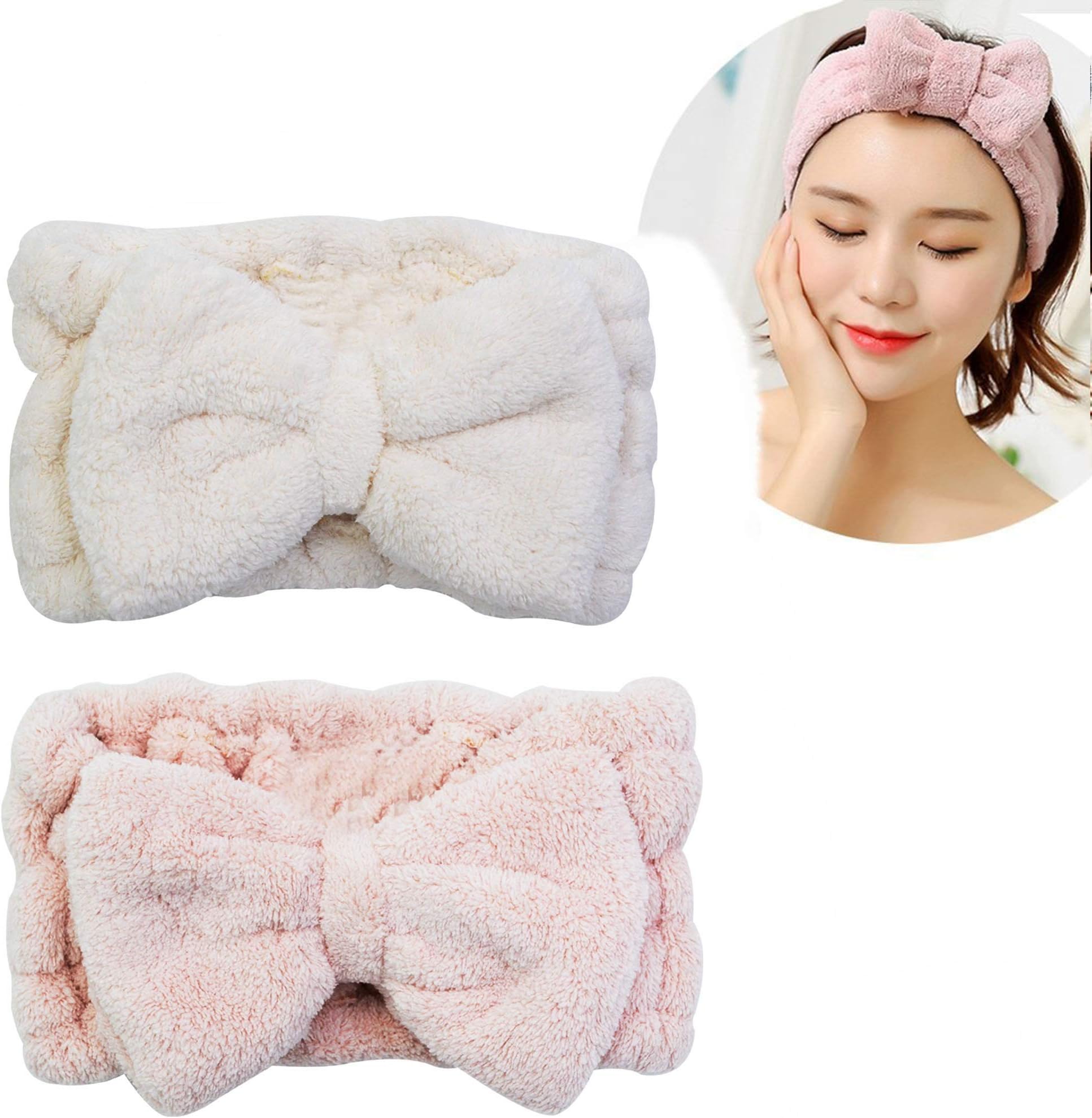 Amazon.com : Chloven 2 Pack Microfiber Bowtie Headbands Facial Makeup ...