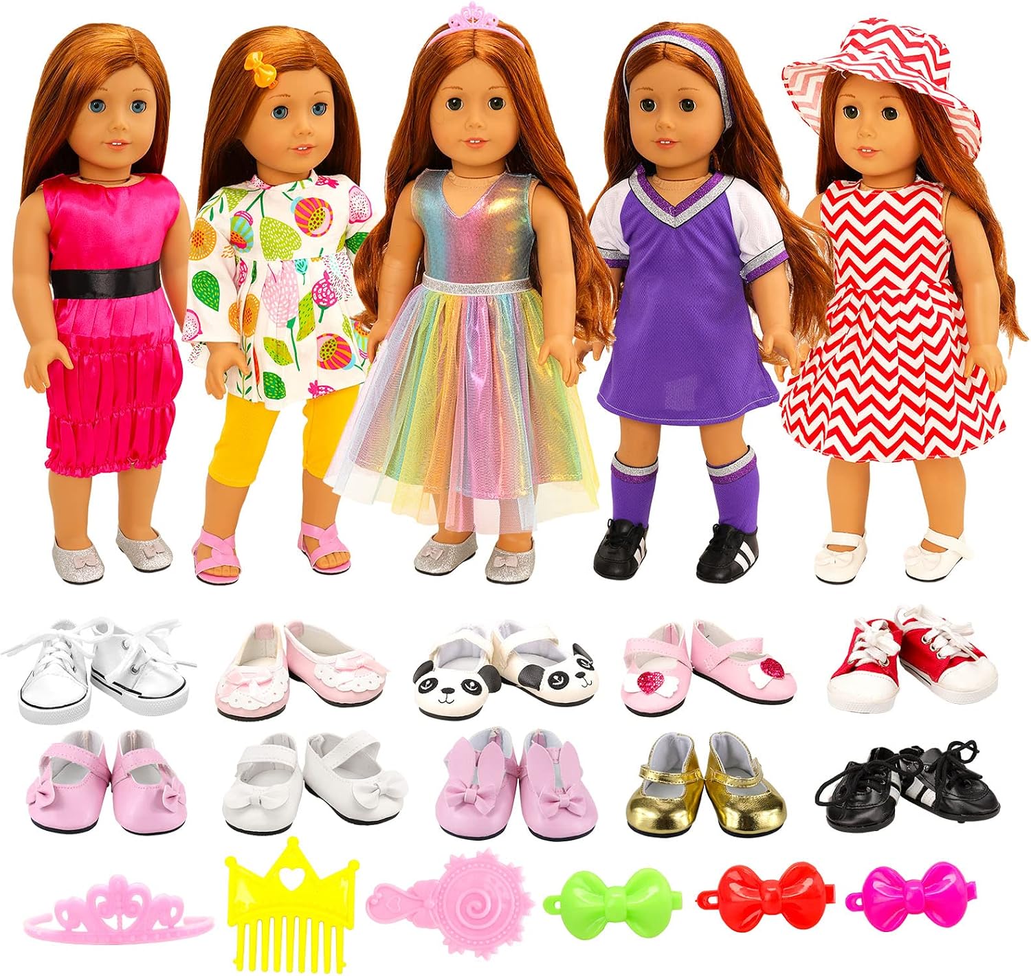 Barwa 12 Pcs 18 Inch Girl Doll Clothes & Accessories - 5 Set Doll ...