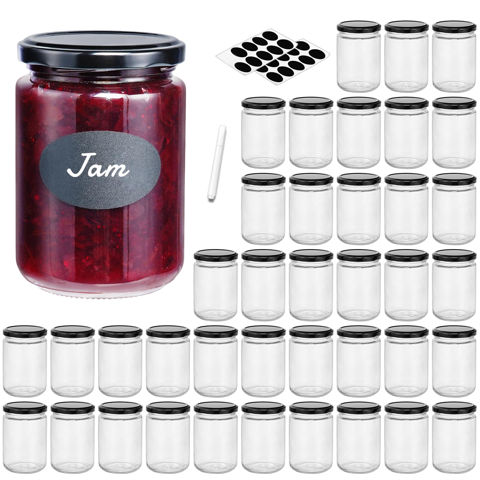 Absovetu 20 Pack Small Glass Jars with Lids and Labels 350ml/12oz ...