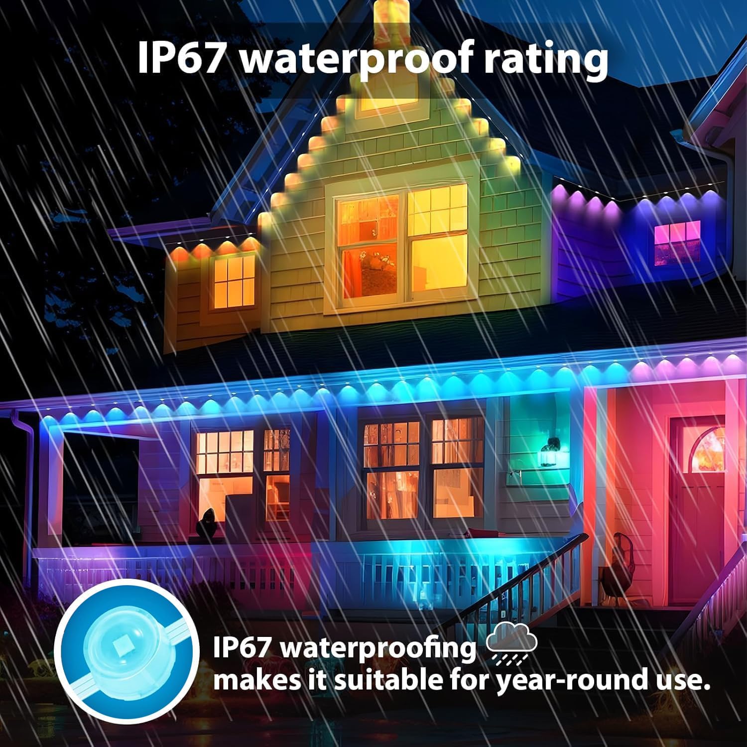 200FT Permanent Outdoor Lights,RGB Eaves Lights with App Control Remote ...