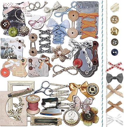 Amazon.com: 2 Packs Vintage Scrapbook Paper and Sticker Set Sewing ...