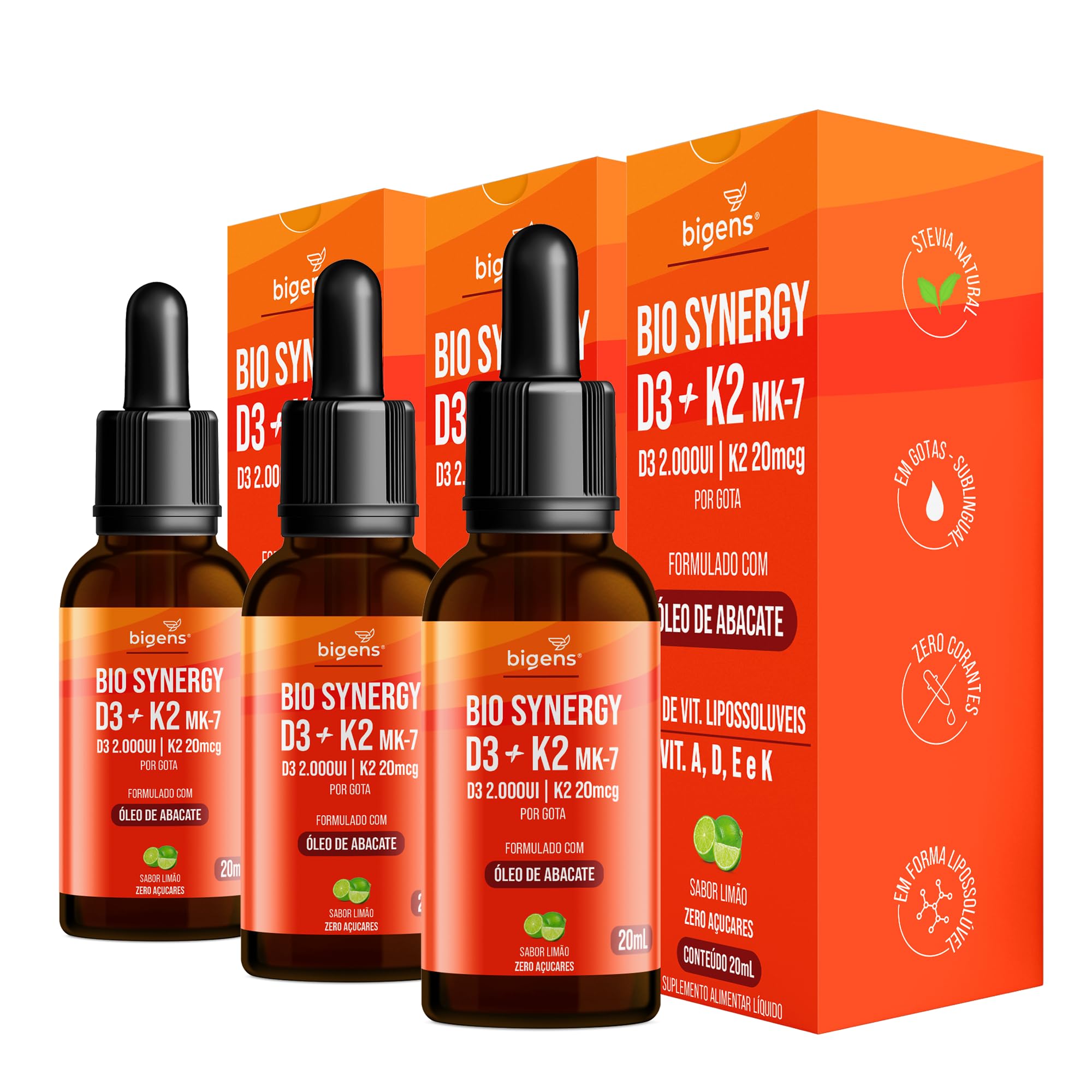 Bio Synergy, D3 2000ui + K2 Mk7 20mcg, vitamina A, D E e K, Sublingual ...