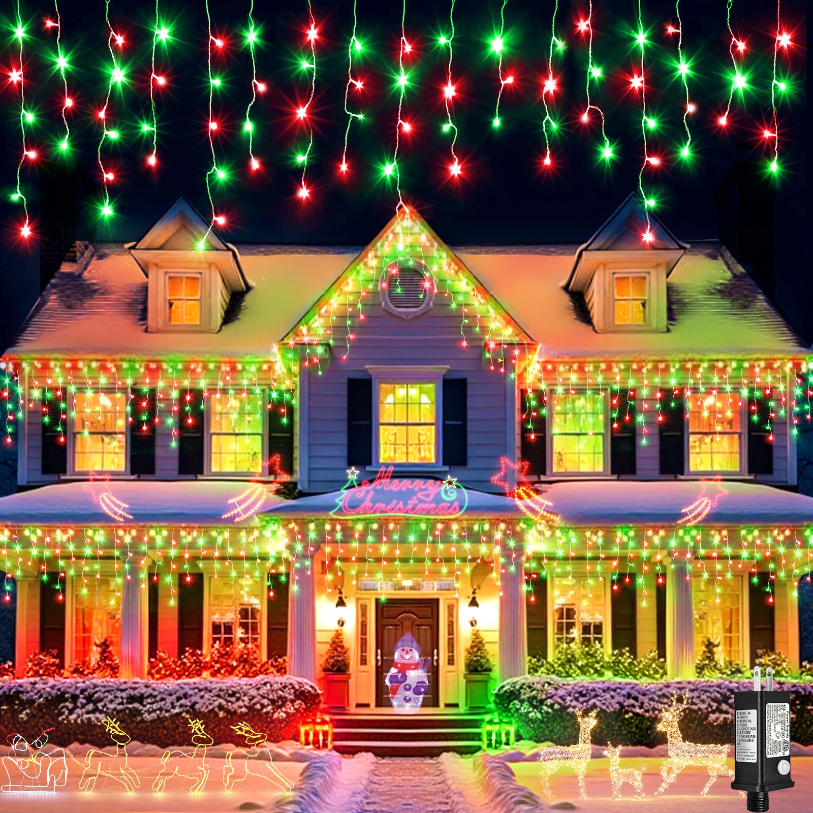 400 LED Red and Green Icicle Lights, 33ft Christmas Lights Indoor ...