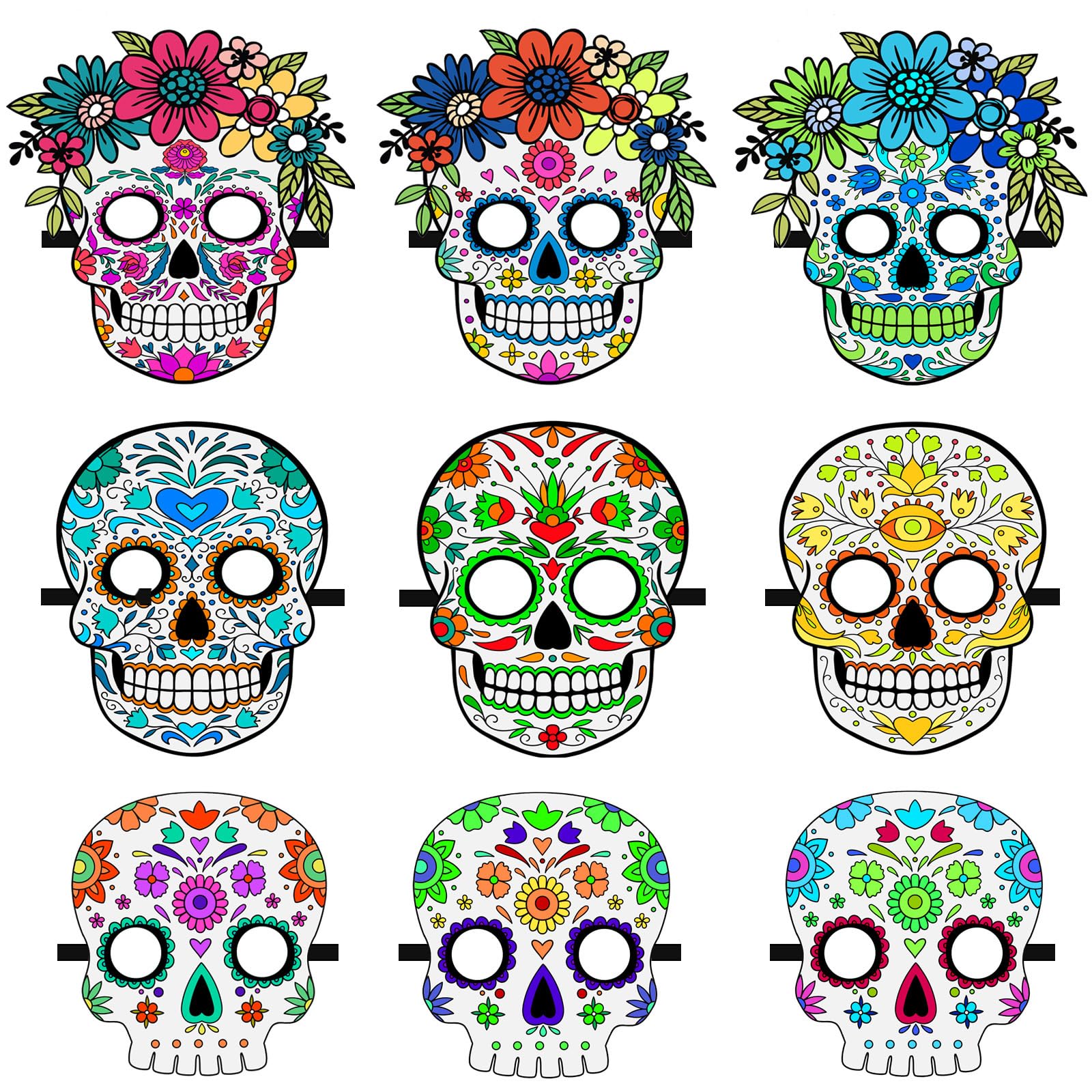 Amazon.com: MineIdea Day of the Dead Felt Masks for Adults, 9 Pack Dia de Los Muertos Skull ...