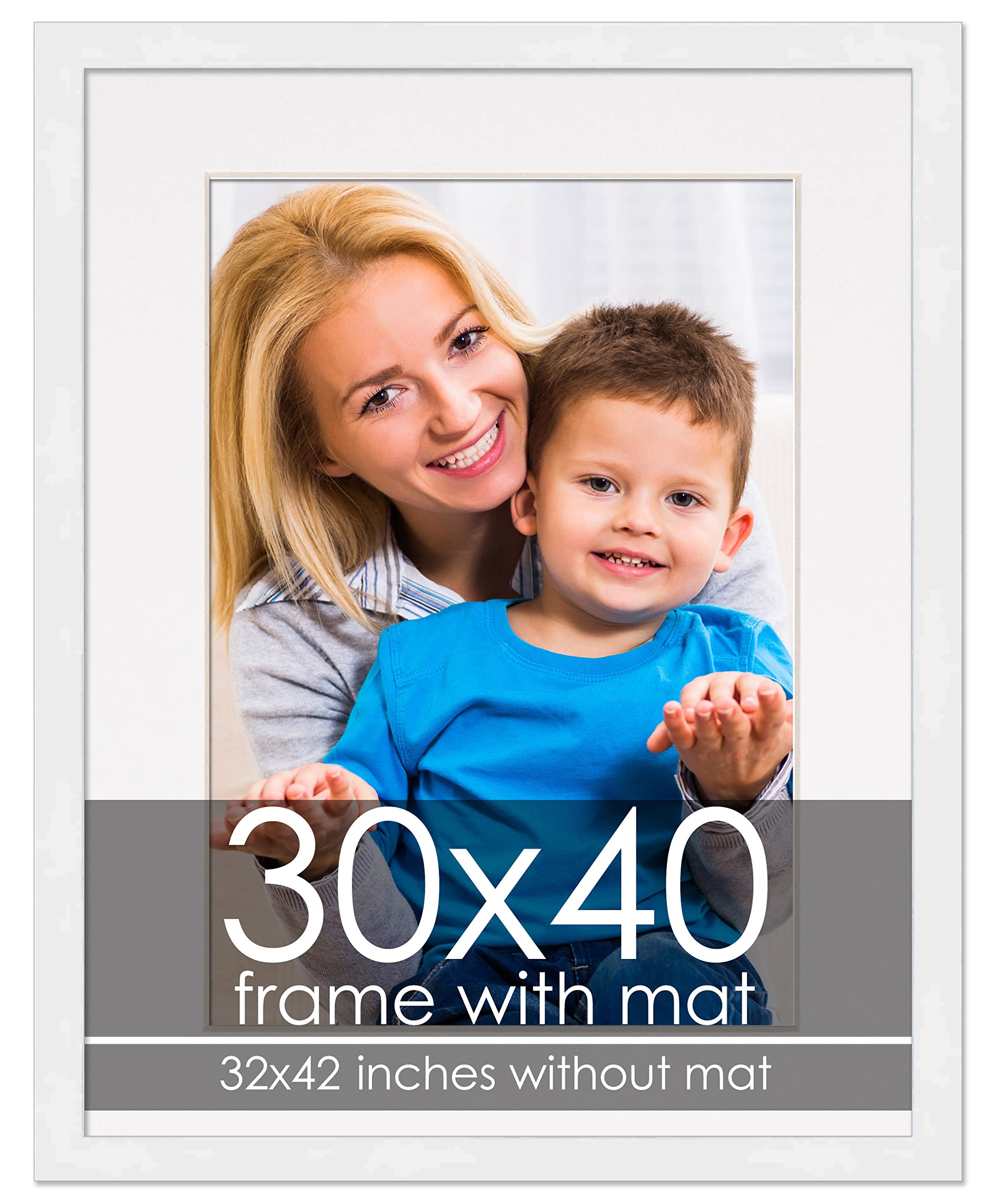Amazon.com - 30x40 Frame with Mat - White 32x42 Frame Wood Made to ...